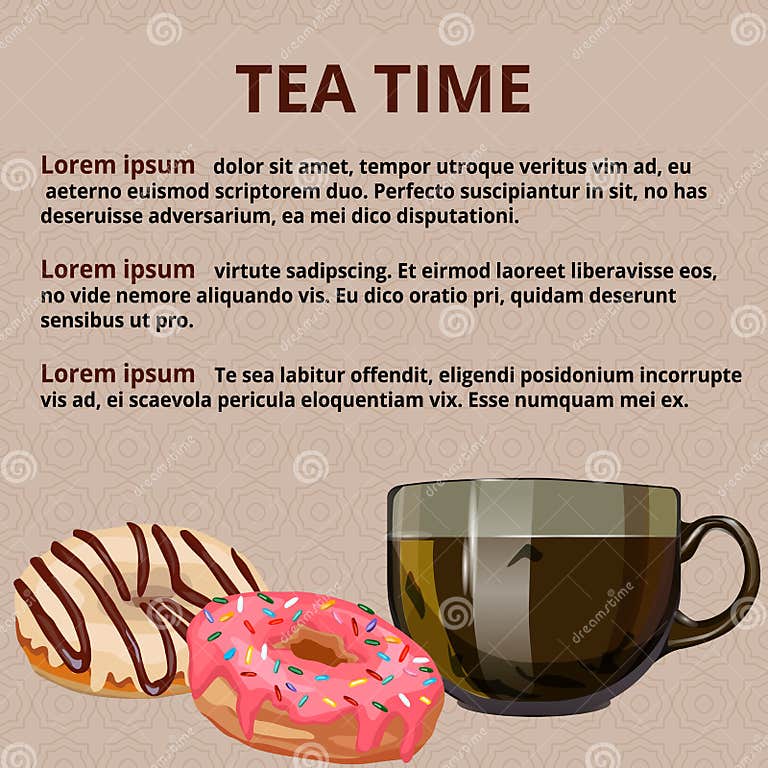 Tea Time, Menu, Tea Cup and Donuts Stock Vector - Illustration of ...