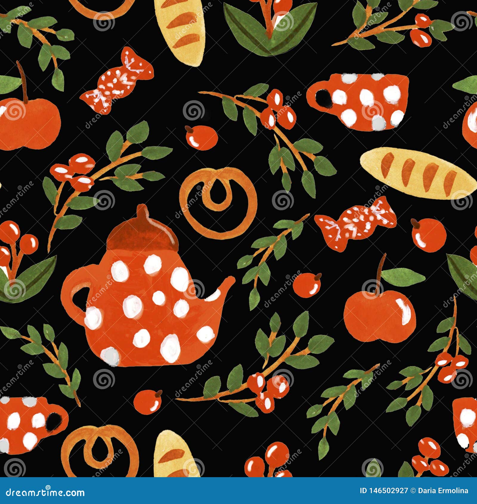 Tea time pattern stock illustration. Illustration of decorative - 146502927