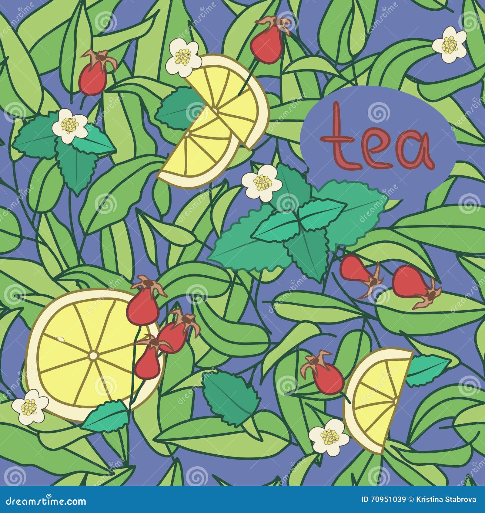 Tea Time Pattern, Blue Seamless Background. Coloful Vector Illus Stock ...