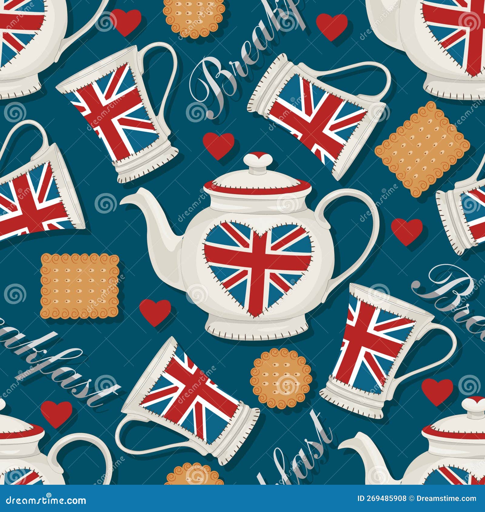 Tea Time Teapots Teacups Teabags Beverage Herbal Leaves Background ...