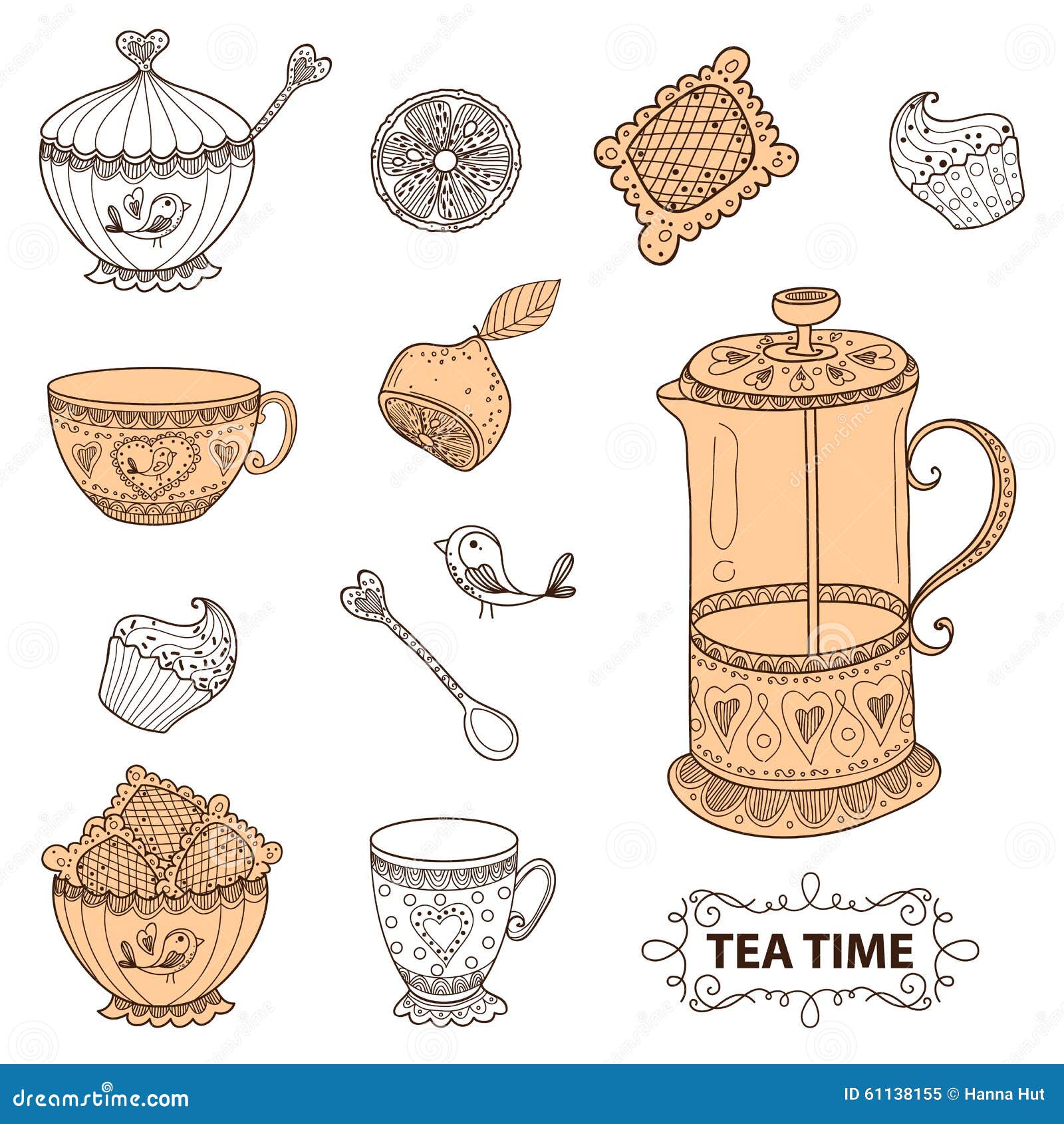 Tea Time Still Life Set, Sketch, Doodle, Hand Draw. Stock Vector ...