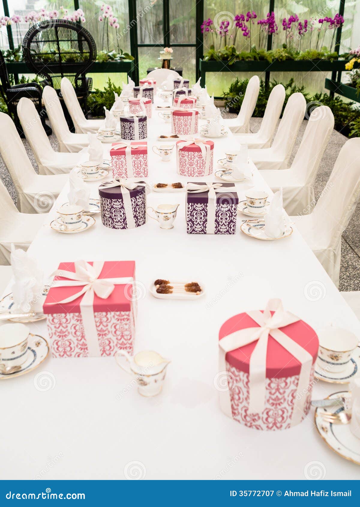 A Tea Time Table Settings in a Orchid Observatory Stock Image - Image ...