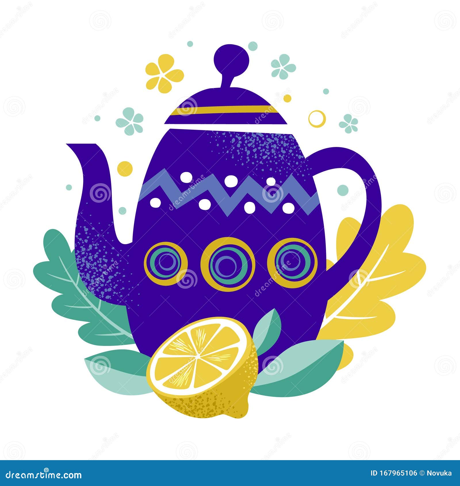 Tea Time Vector Illustration. Teapot with Floral Design Elements and ...