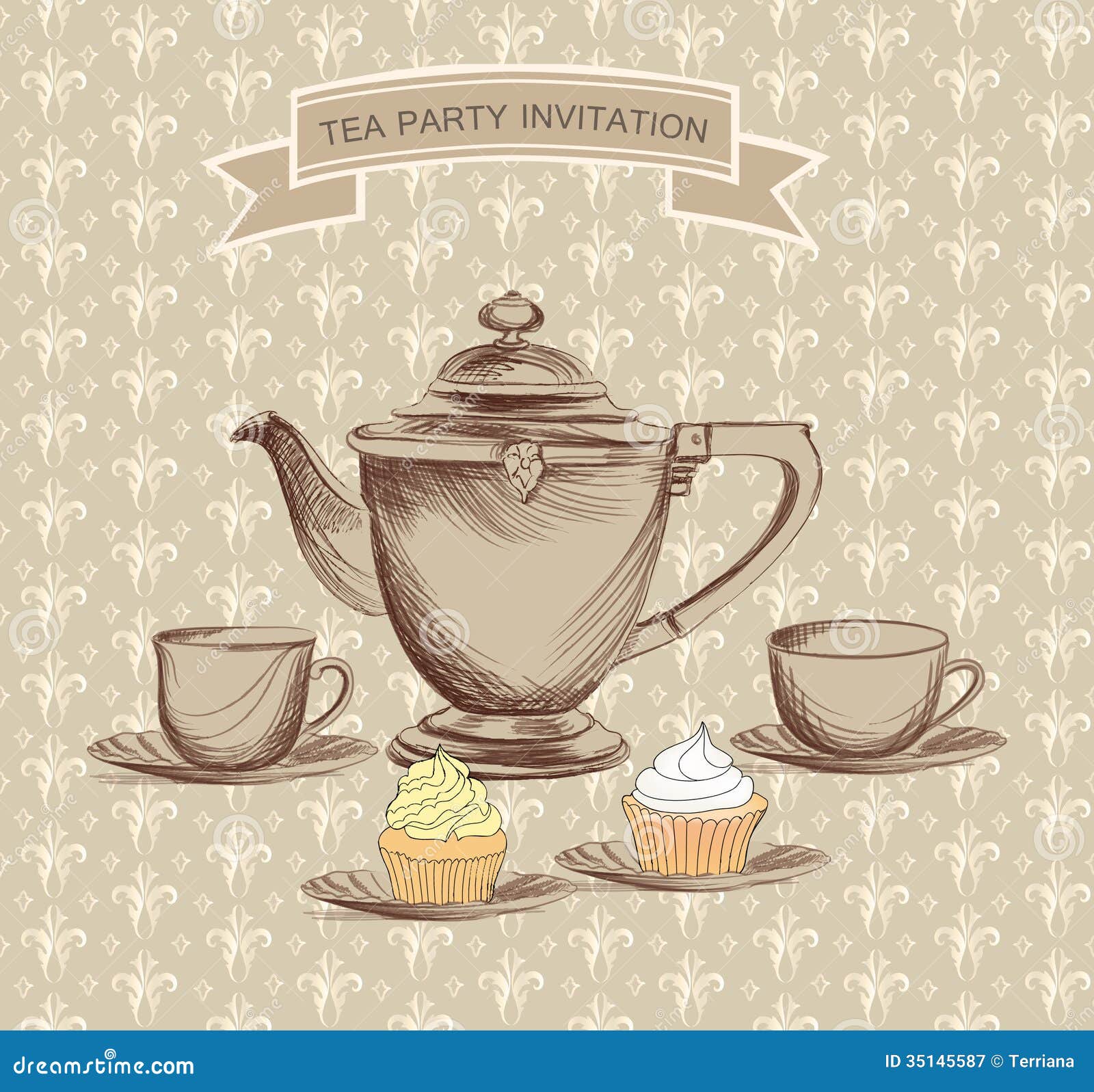 Tea Time Vintage Label. Vector Victorian Illustration Stock ...