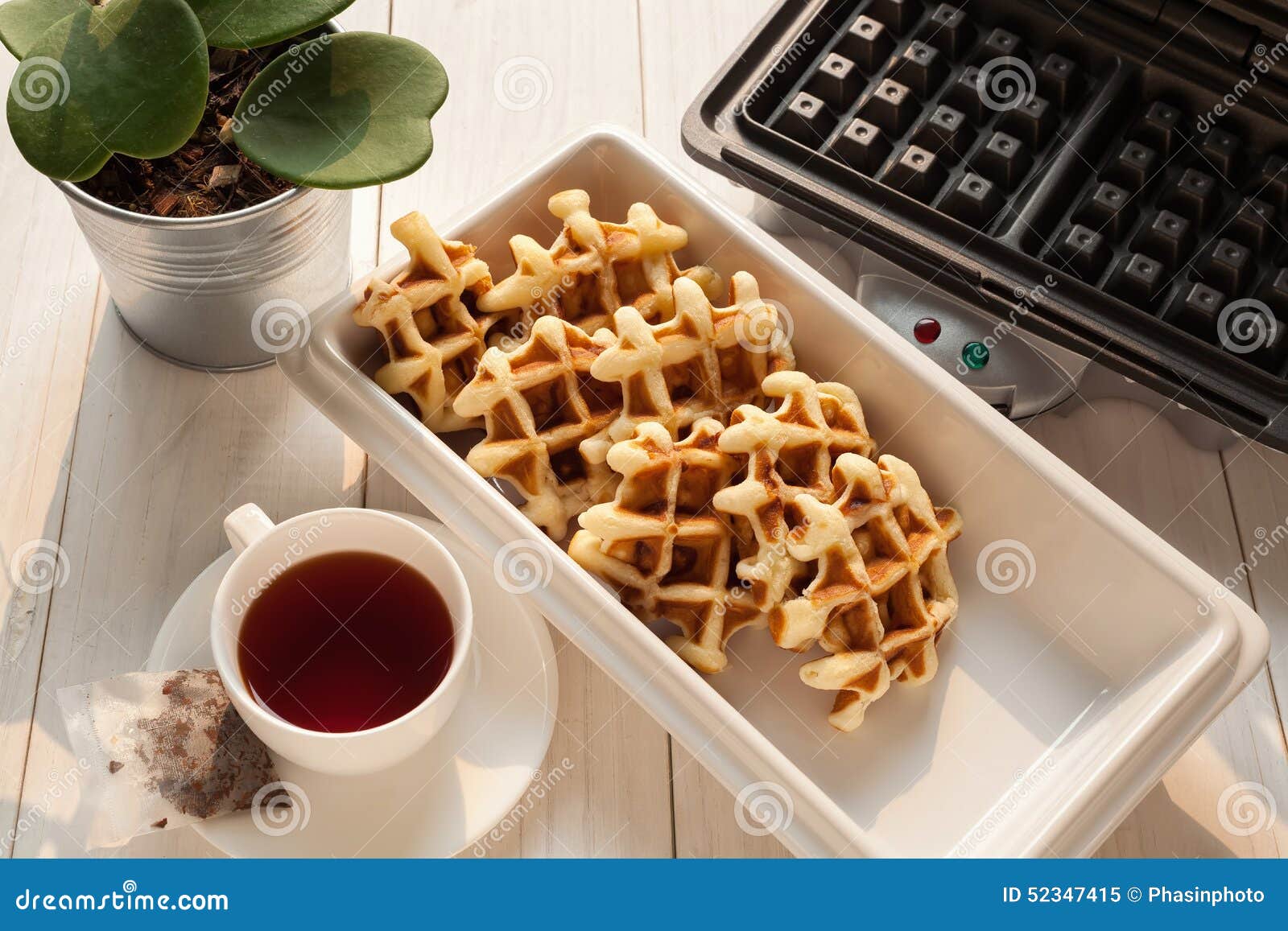 Tea Time with Waffle Afternoon Stock Image - Image of meal, tree: 52347415