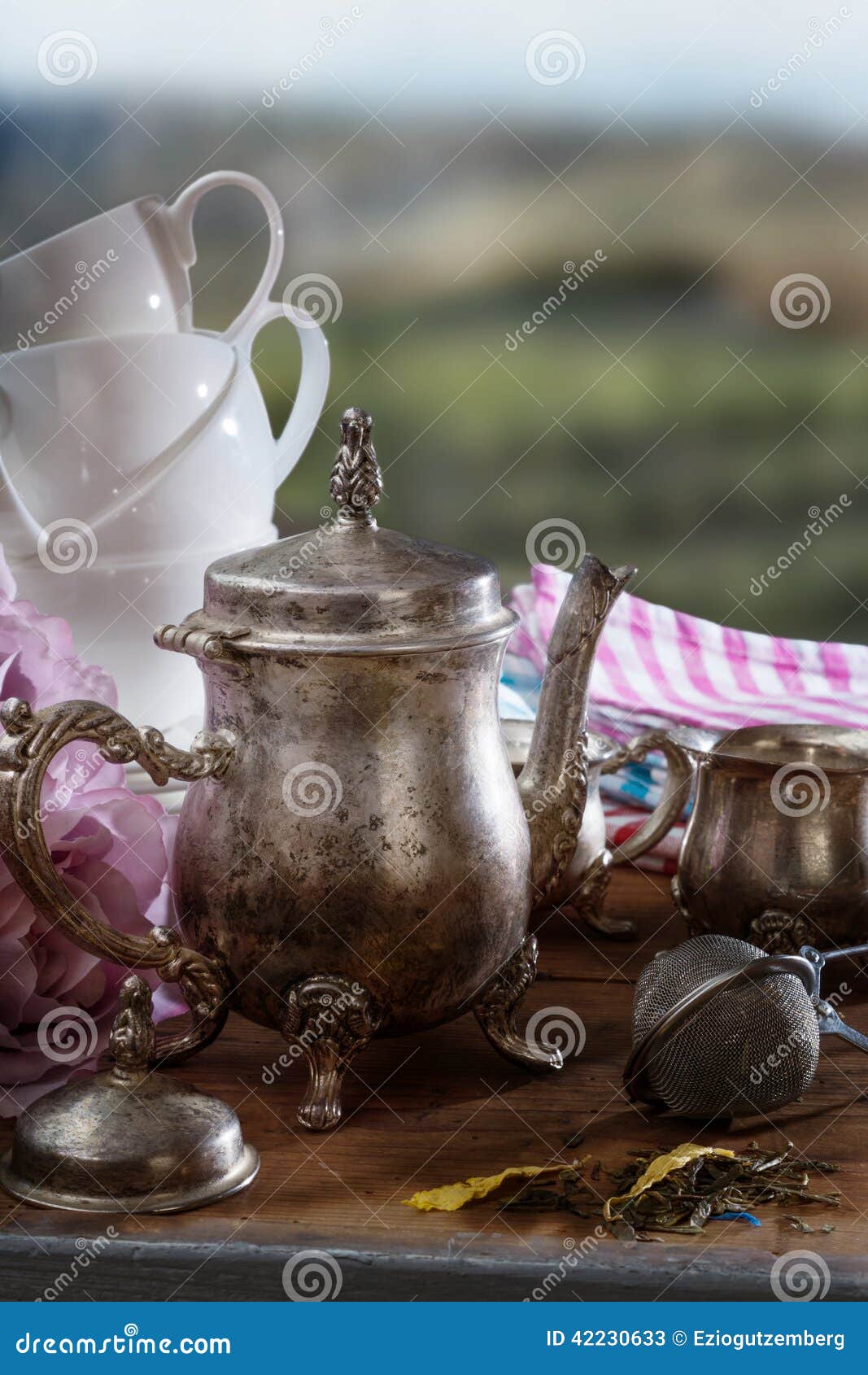 Tea Time on wooden table stock image. Image of highland - 42230633