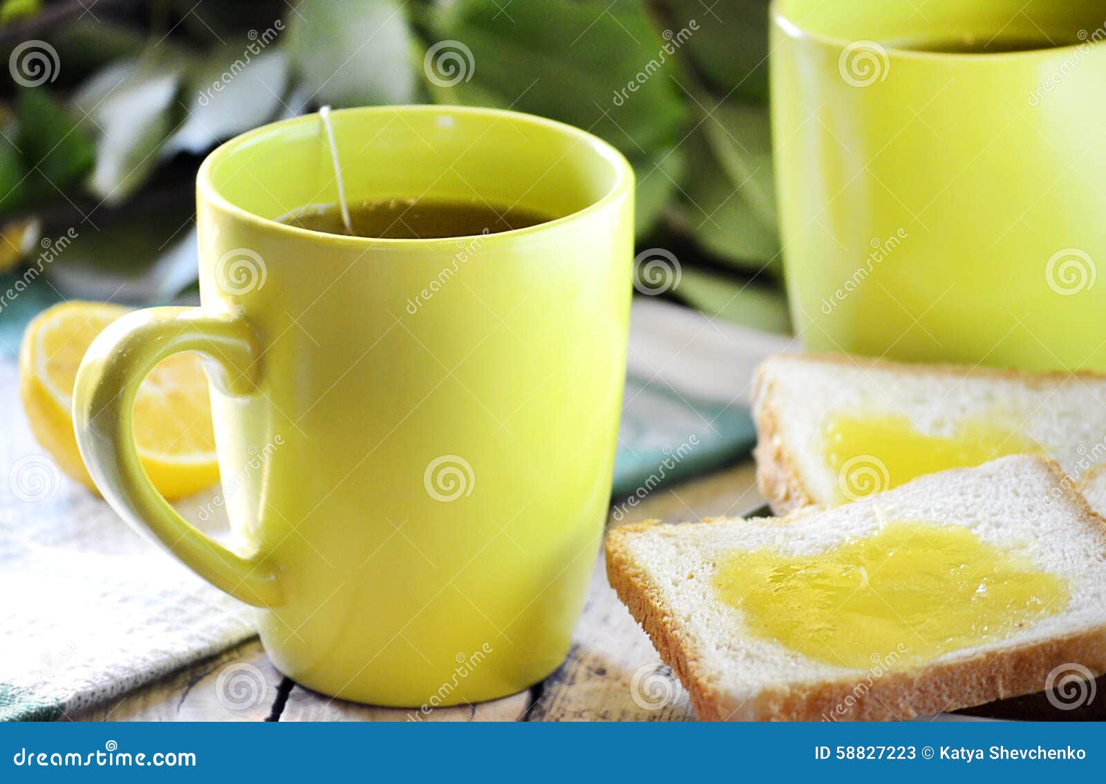 Tea and toast with honey stock image. Image of health - 58827223