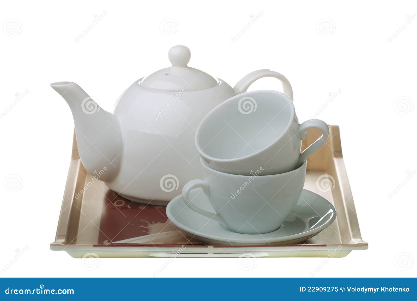 Tea Tray with Teapot and Cups Isolated Stock Image - Image of tray ...