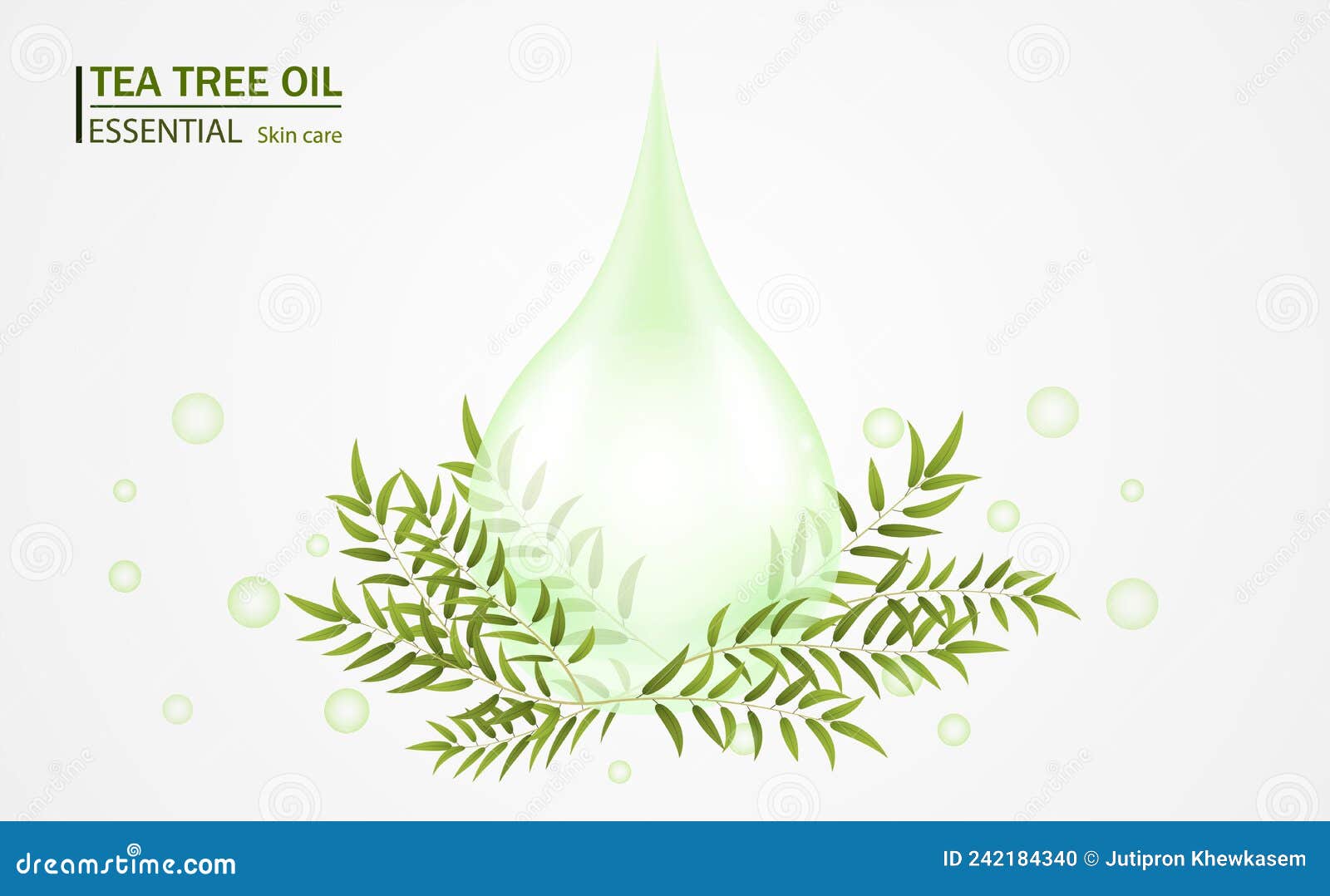 Tea Tree Essential Oil. Amber Glass Dropper Bottle And Melaleuca ...