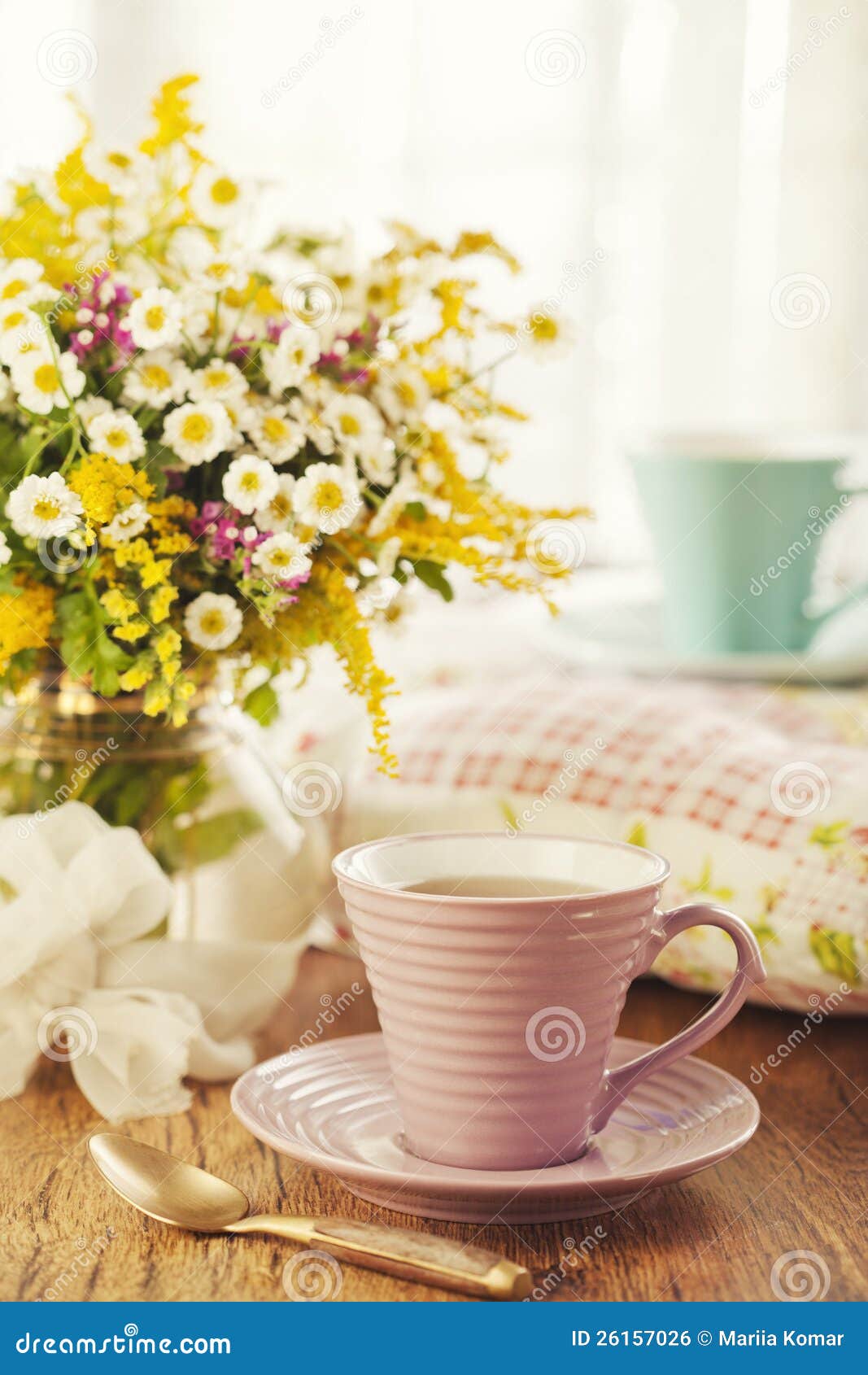 Tea for Two and Summer Flowers Stock Photo - Image of decoration ...
