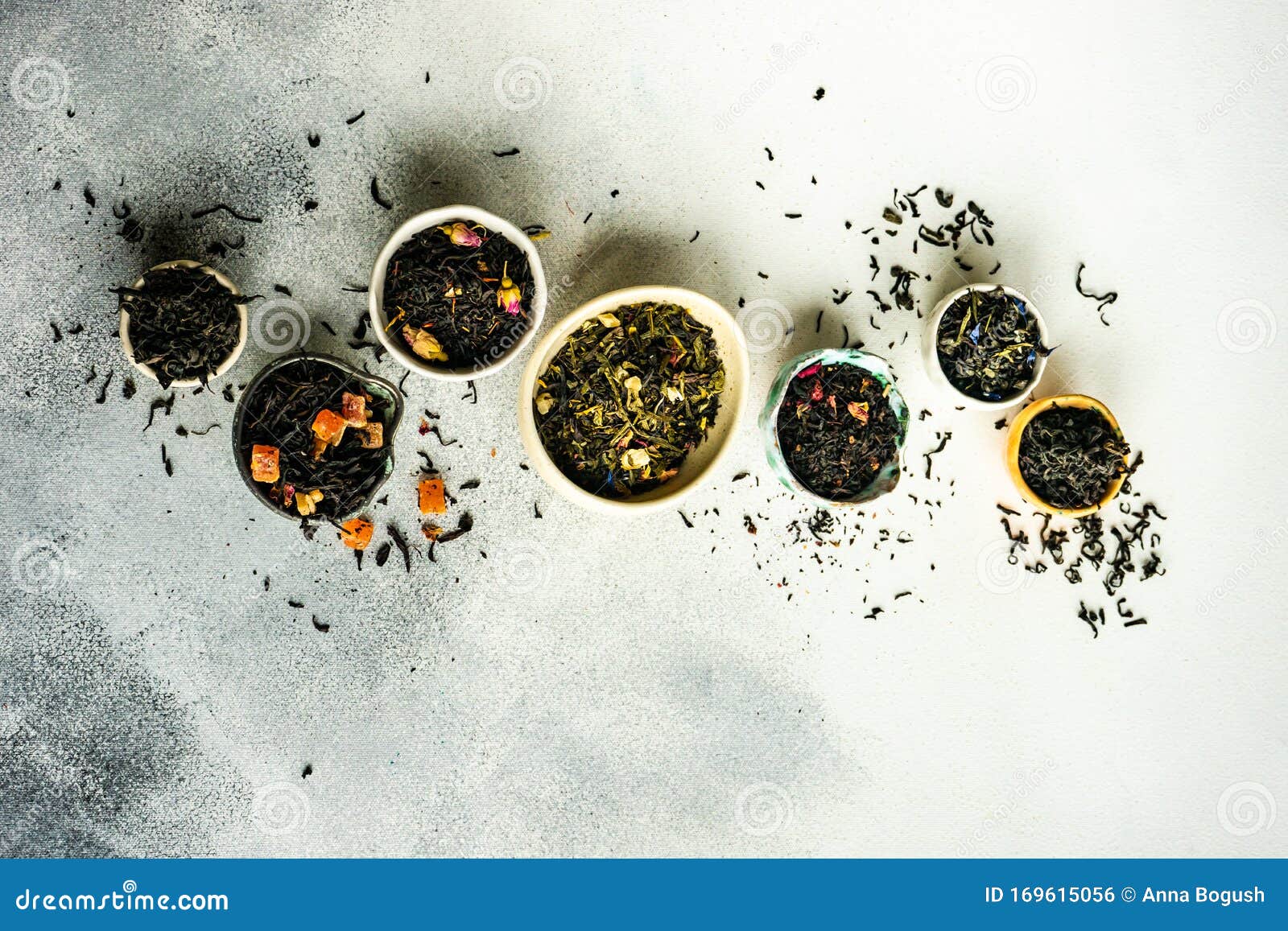 Tea Varieties on Stone Background Stock Photo - Image of copy, bowl ...