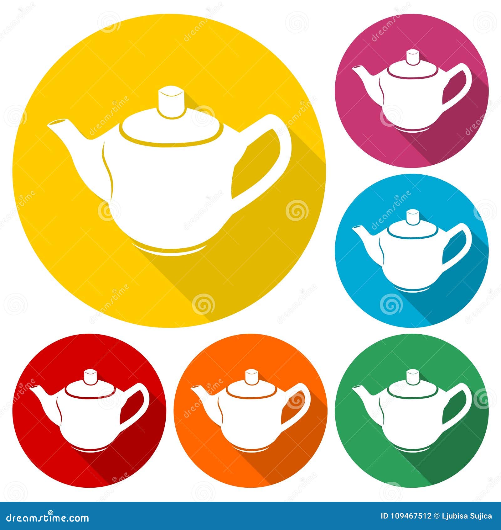 Tea - Vector Icons Set with Long Shadow Stock Vector - Illustration of ...