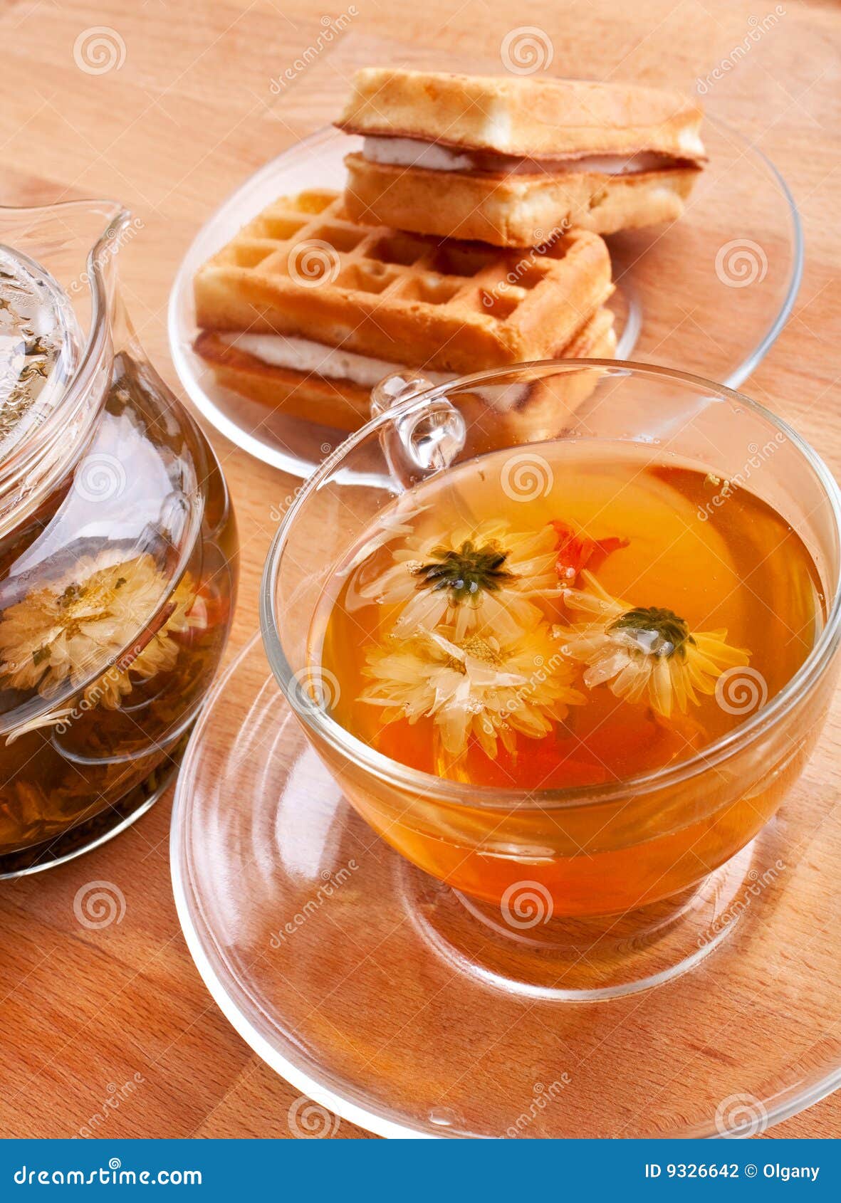Tea with waffles stock photo. Image of herbal, glass, green - 9326642