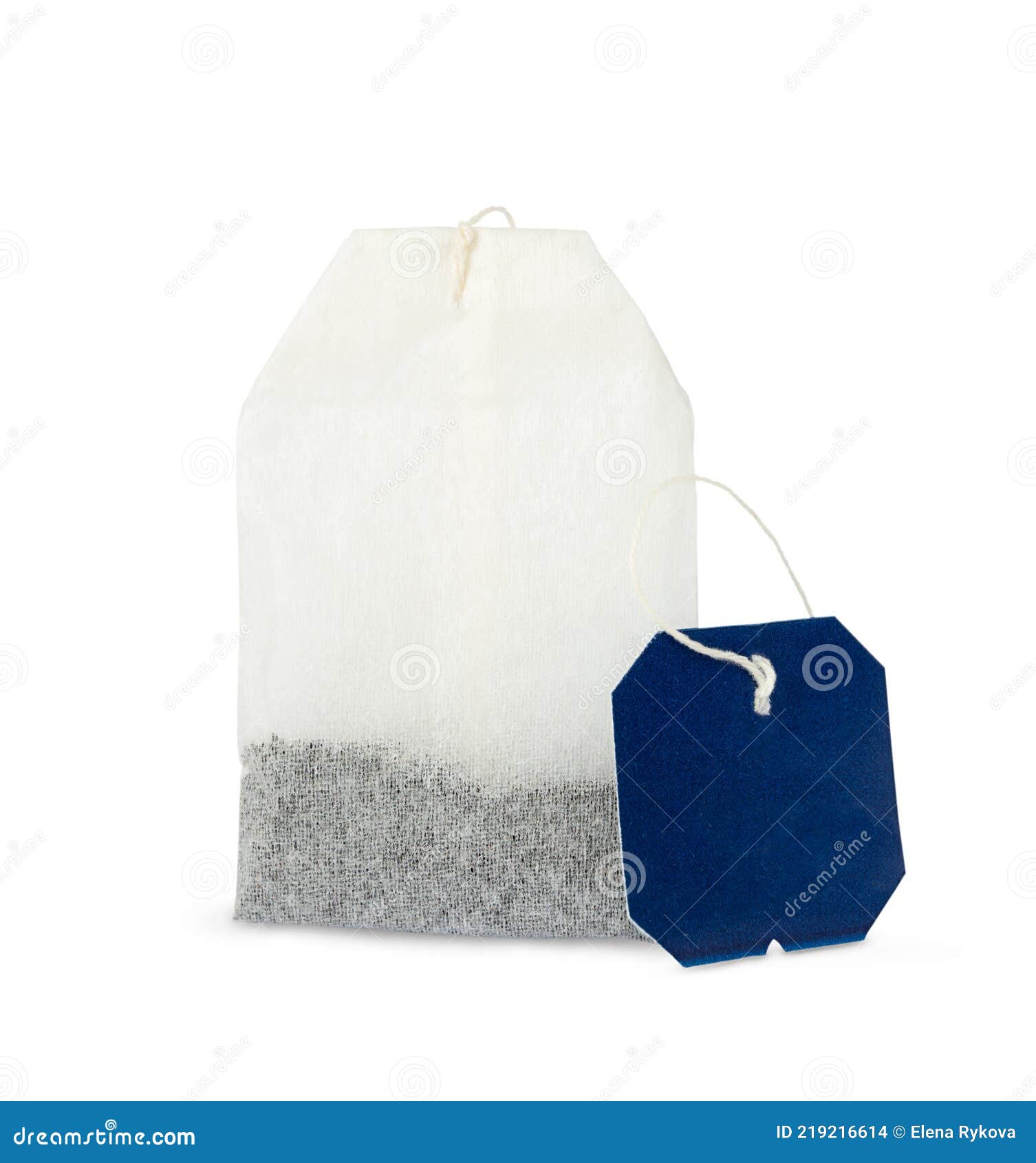 Teabag with Blue Label Isolated on White Background Stock Photo - Image ...