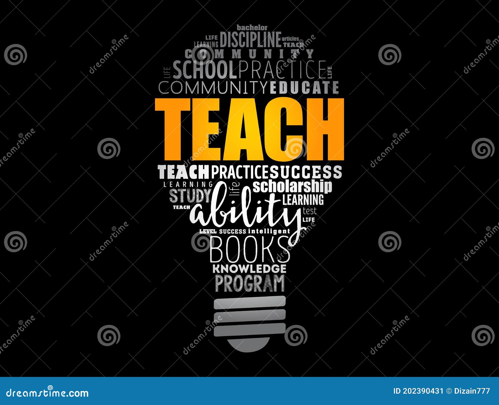 TEACH Light Bulb Word Cloud Collage Stock Illustration - Illustration ...