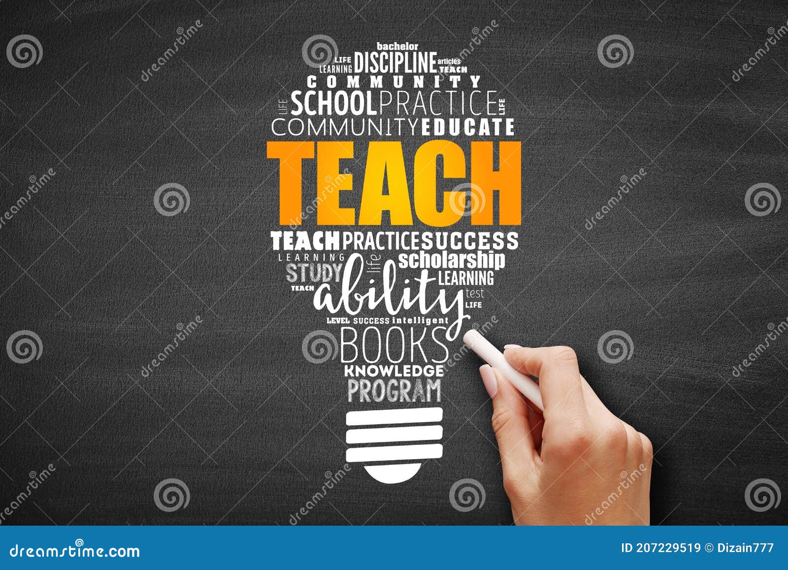 TEACH Light Bulb Word Cloud Collage Stock Image - Image of coaching ...