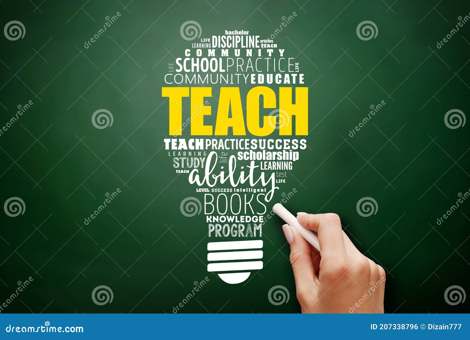 TEACH Light Bulb Word Cloud Collage Stock Photo - Image of learn ...