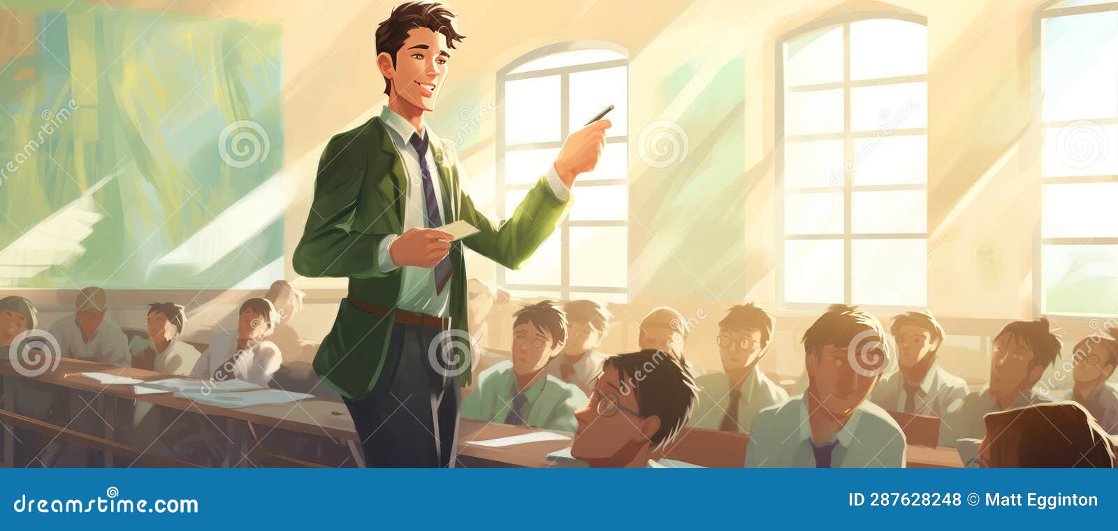 Teacher Addressing a Class of Engaged Students in a Classroom Stock ...