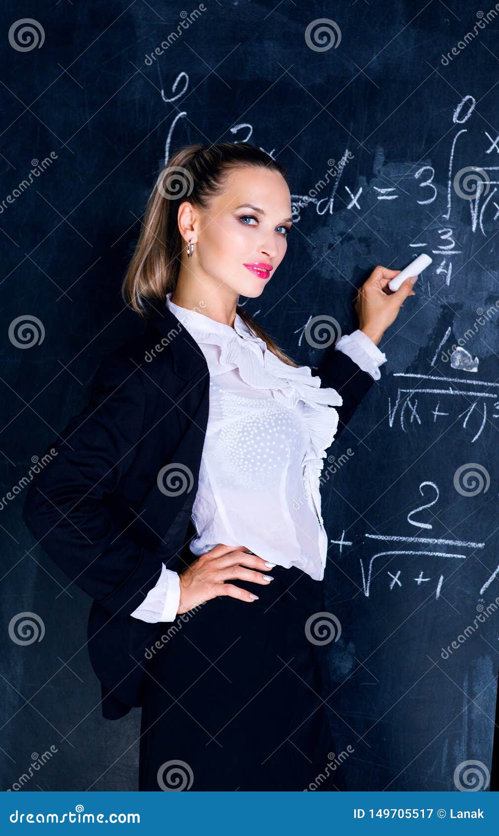 Teacher Against A Chalkboard Stock Image Image Of Imperious Body