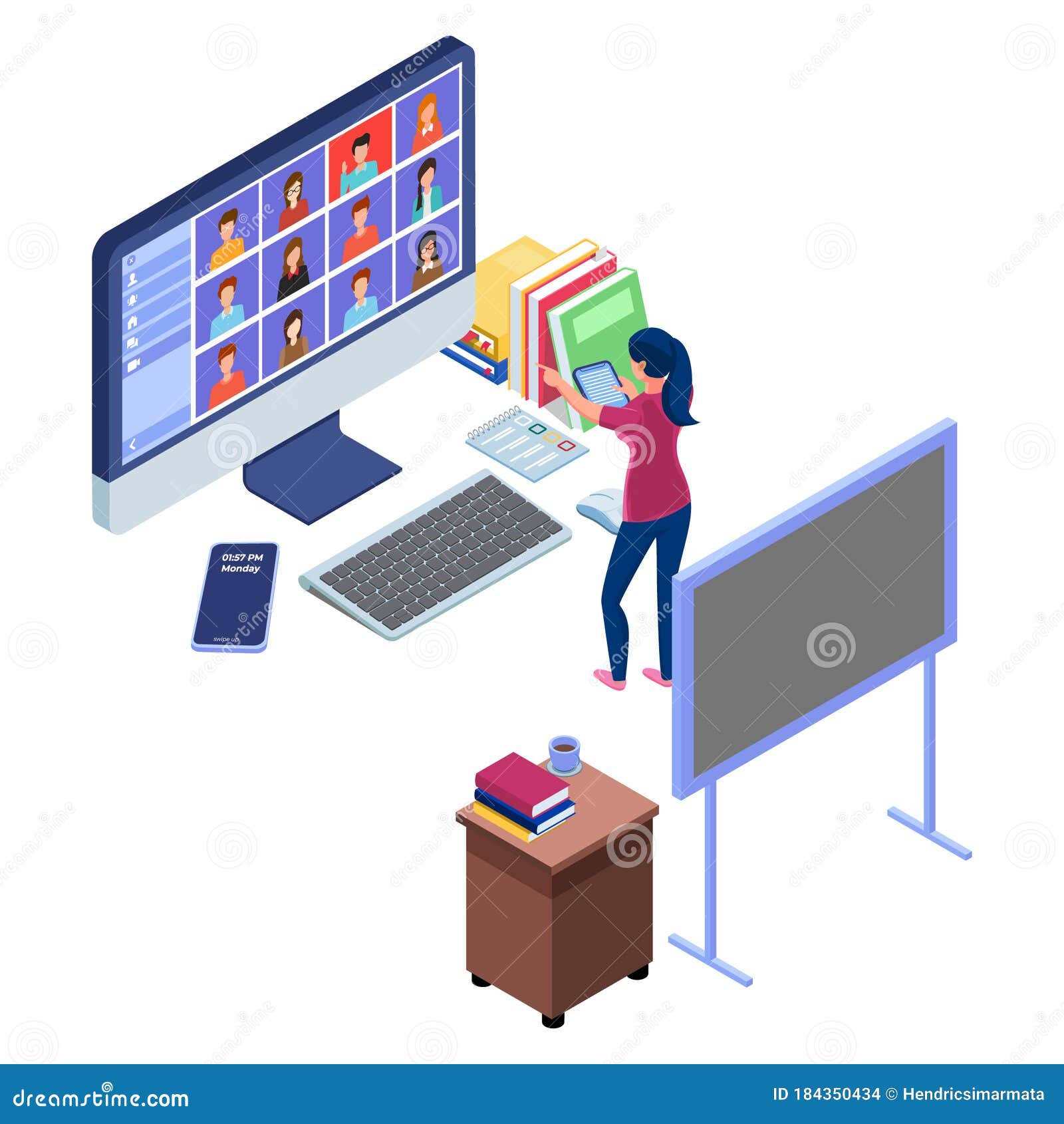 Teacher Appoints a Student in an Online Communication Video. E-learning ...