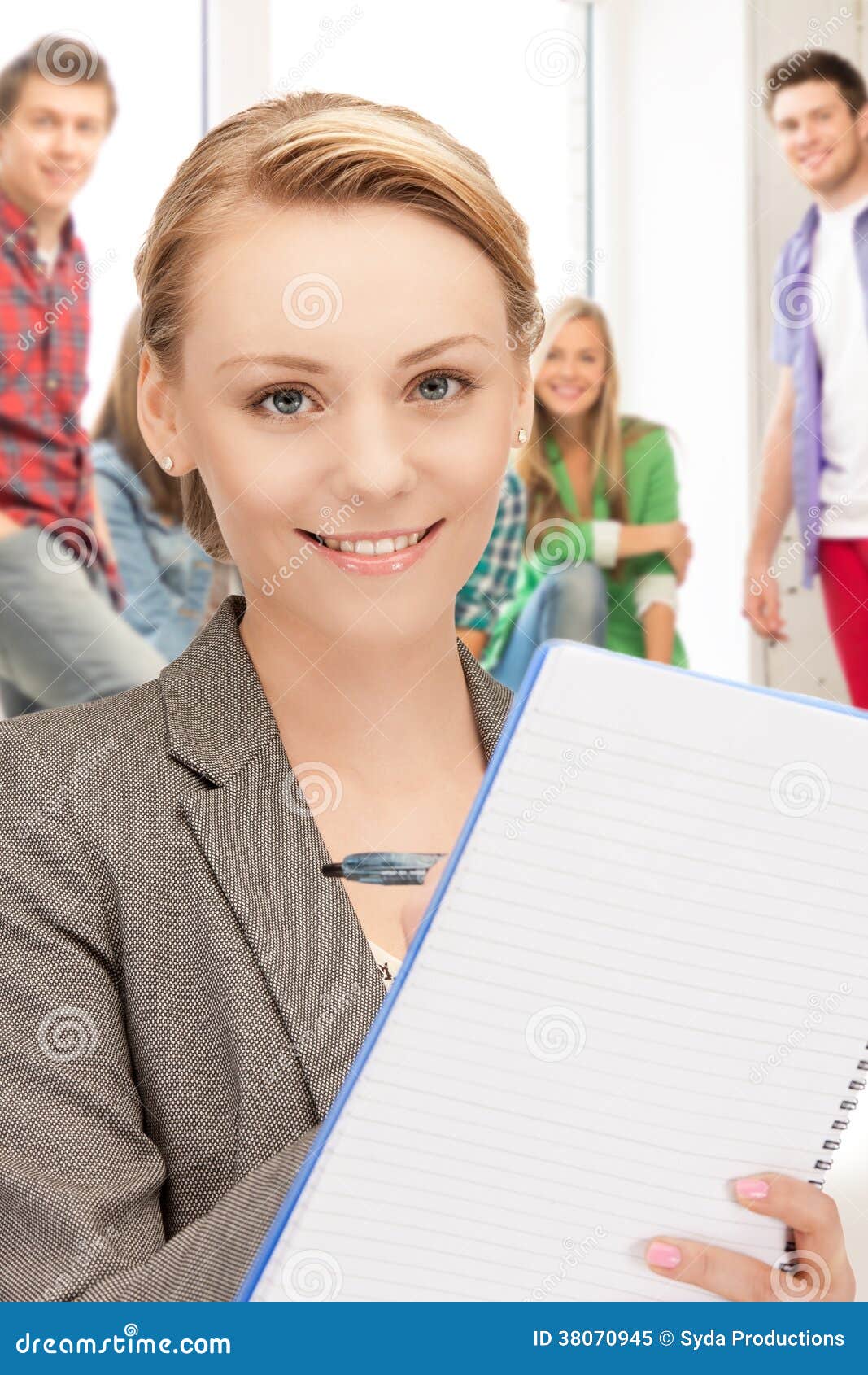 Teacher with Big Notepad at School Stock Image - Image of notebook ...
