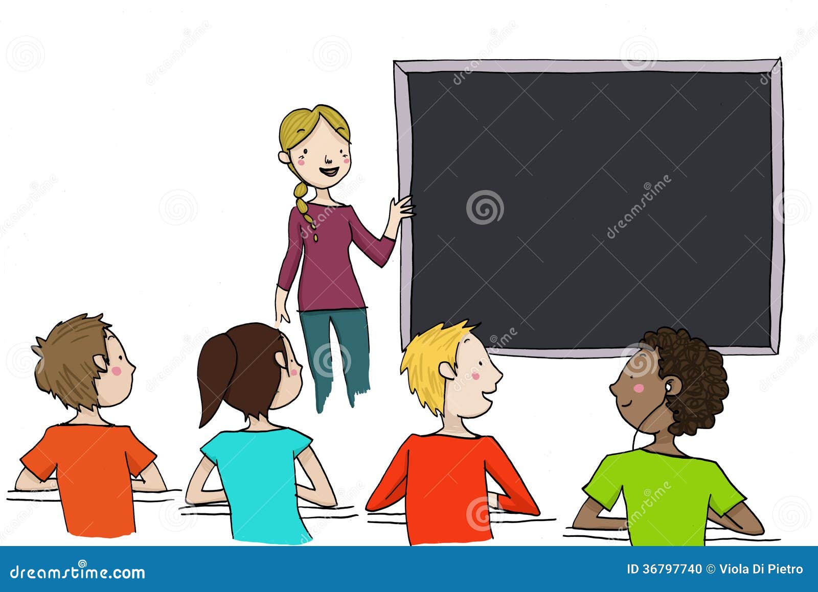 Teacher at blackboard stock illustration. Illustration of colorful ...