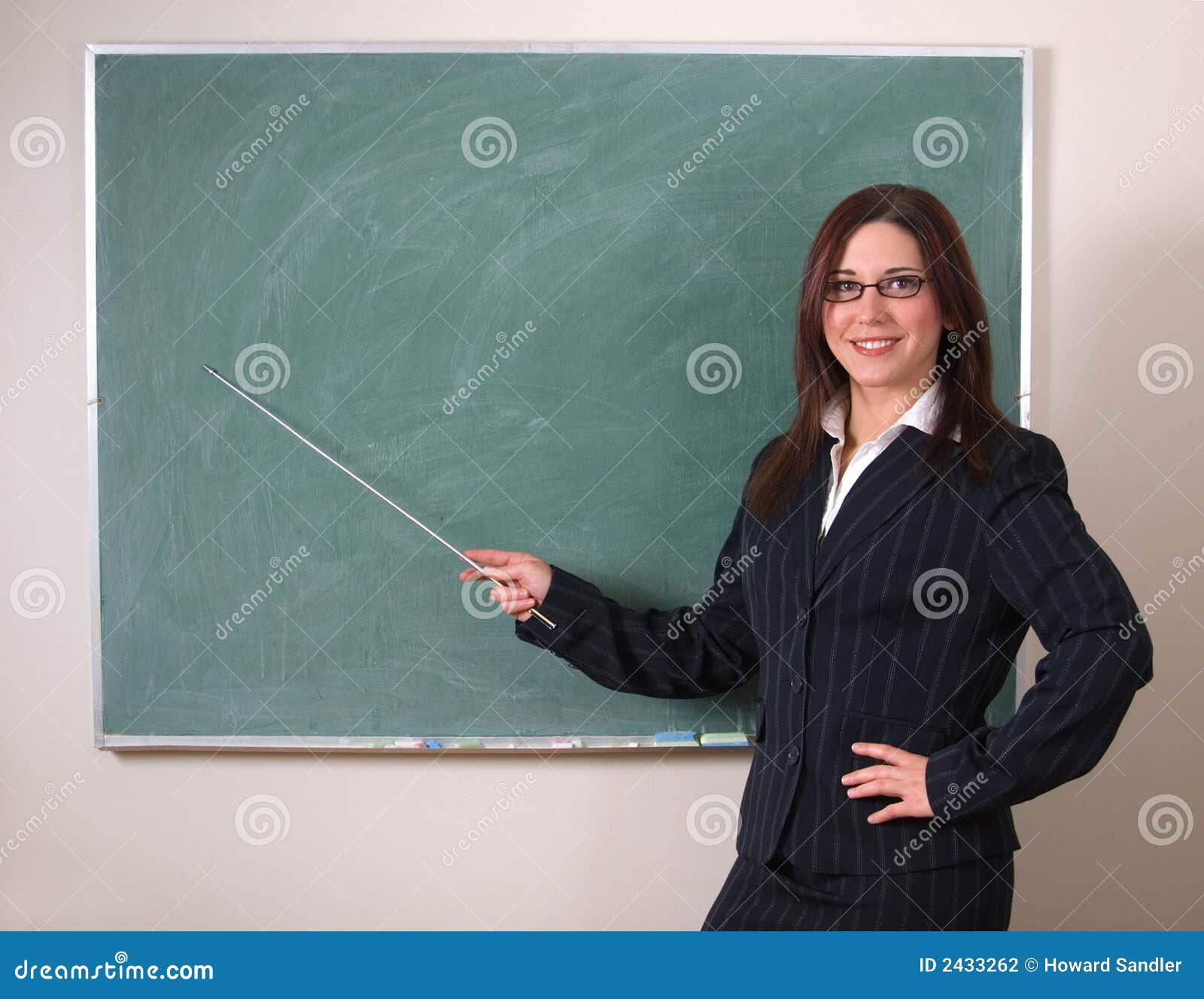 Teacher and Blank Chalkboard Stock Photo - Image of brunette, education ...