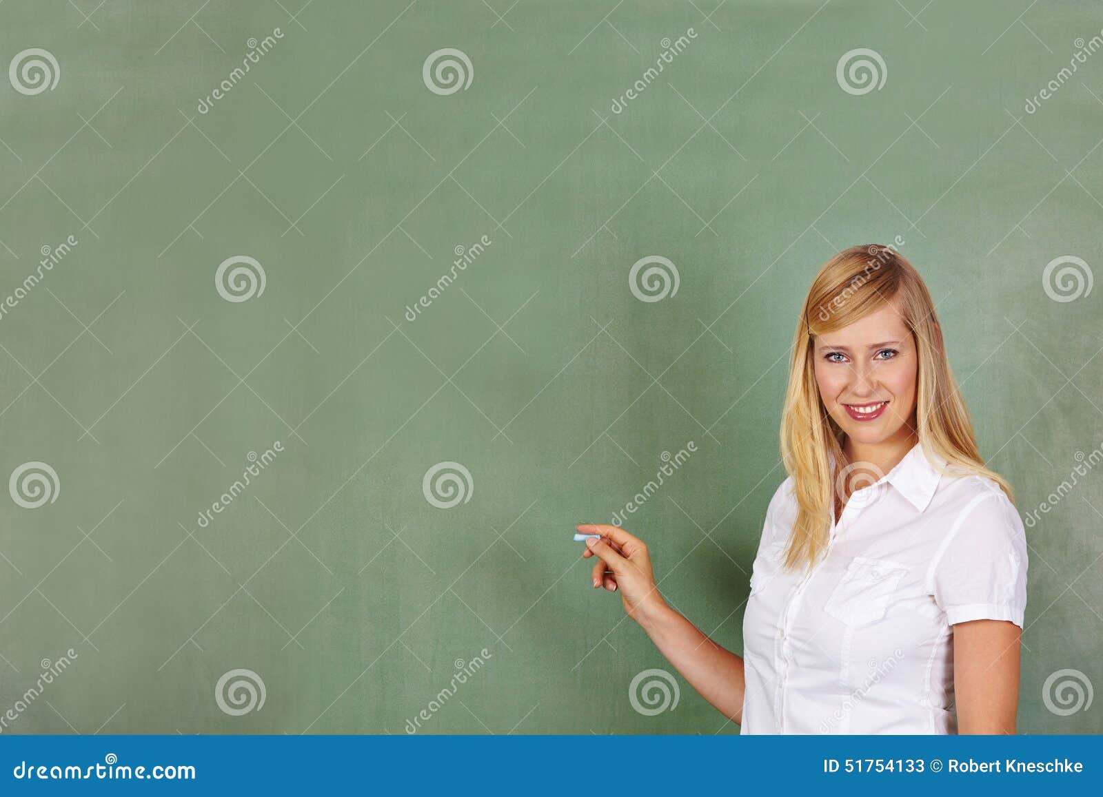Teacher with Chalk in Front of Chalkboard Stock Image - Image of school ...