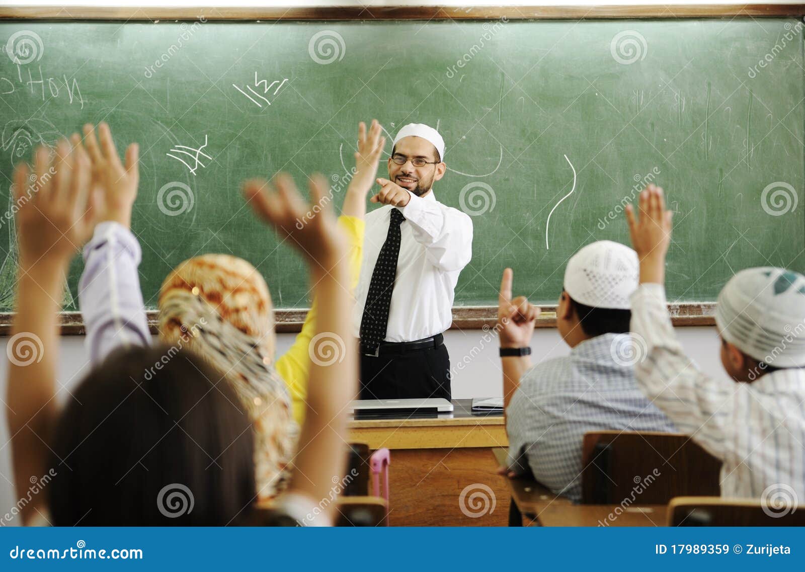 Teacher with Children in Classroom Stock Image - Image of answer ...