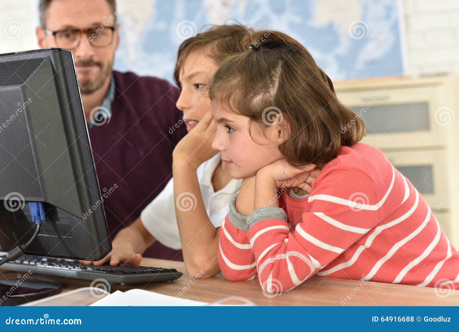 Teacher with Children in Computing Class Stock Photo - Image of ...