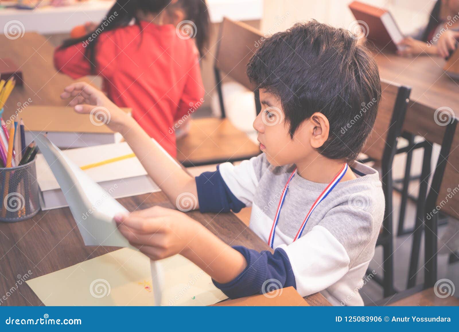 Teacher and Children Drawing in Kindergarten Art Classroom Stock Photo ...