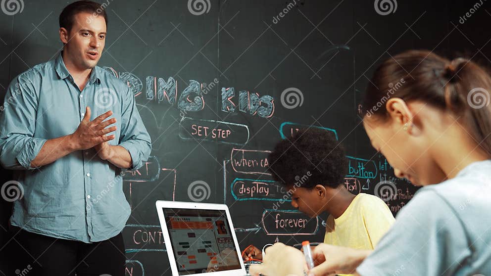 Teacher Clap Hands To Applause Student To Encourage Coding Prompt. Edification. Stock Image ...