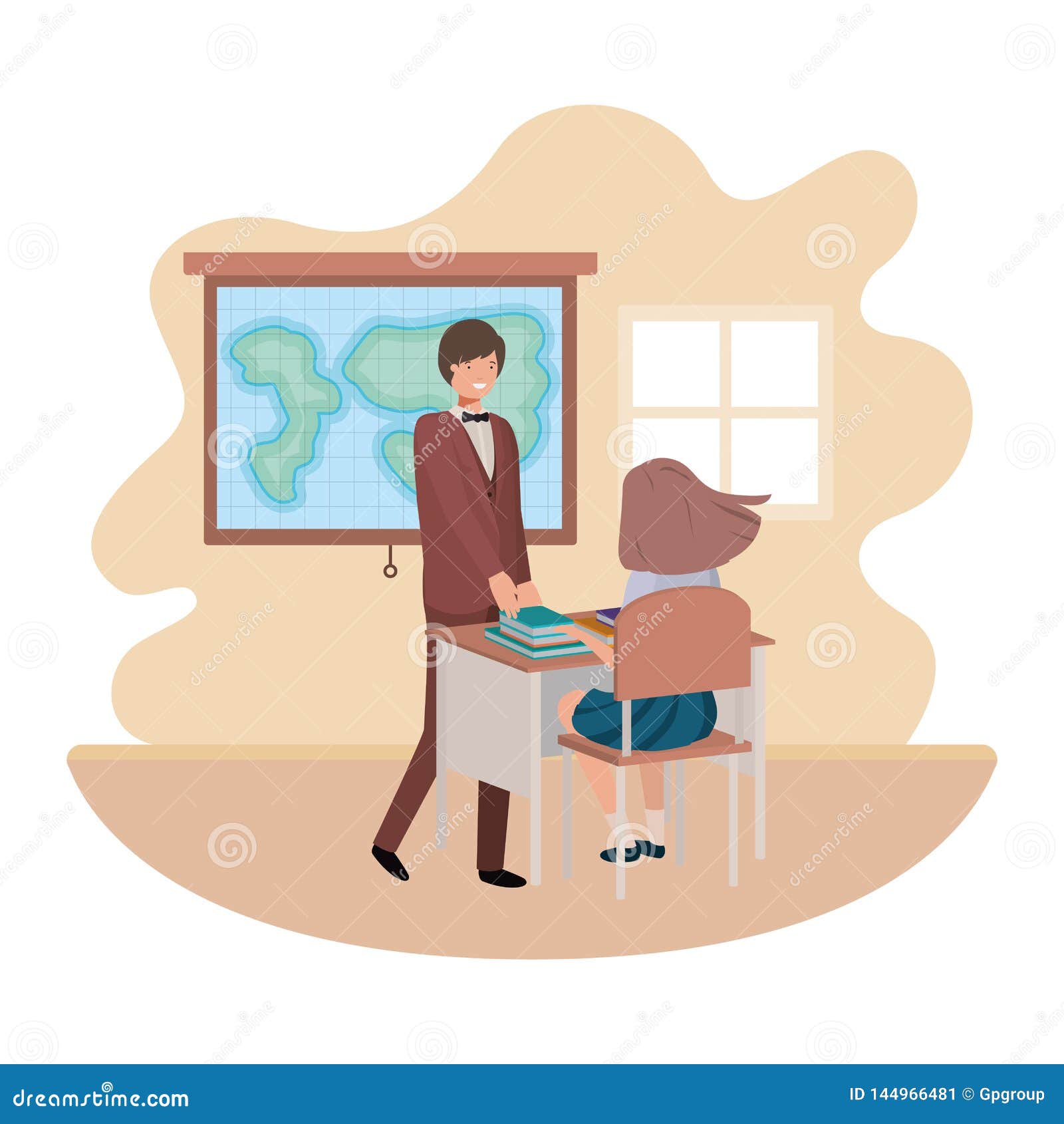 Teacher in the Classroom with Student Avatar Character Stock Vector ...