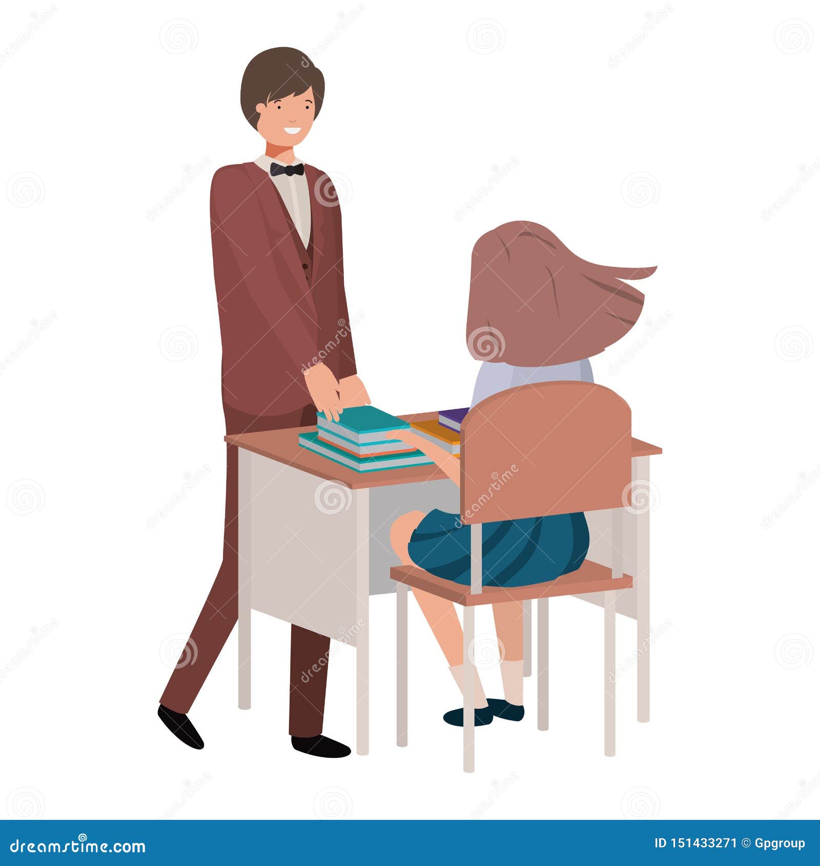 Teacher in the Classroom with Student Avatar Character Stock Vector ...
