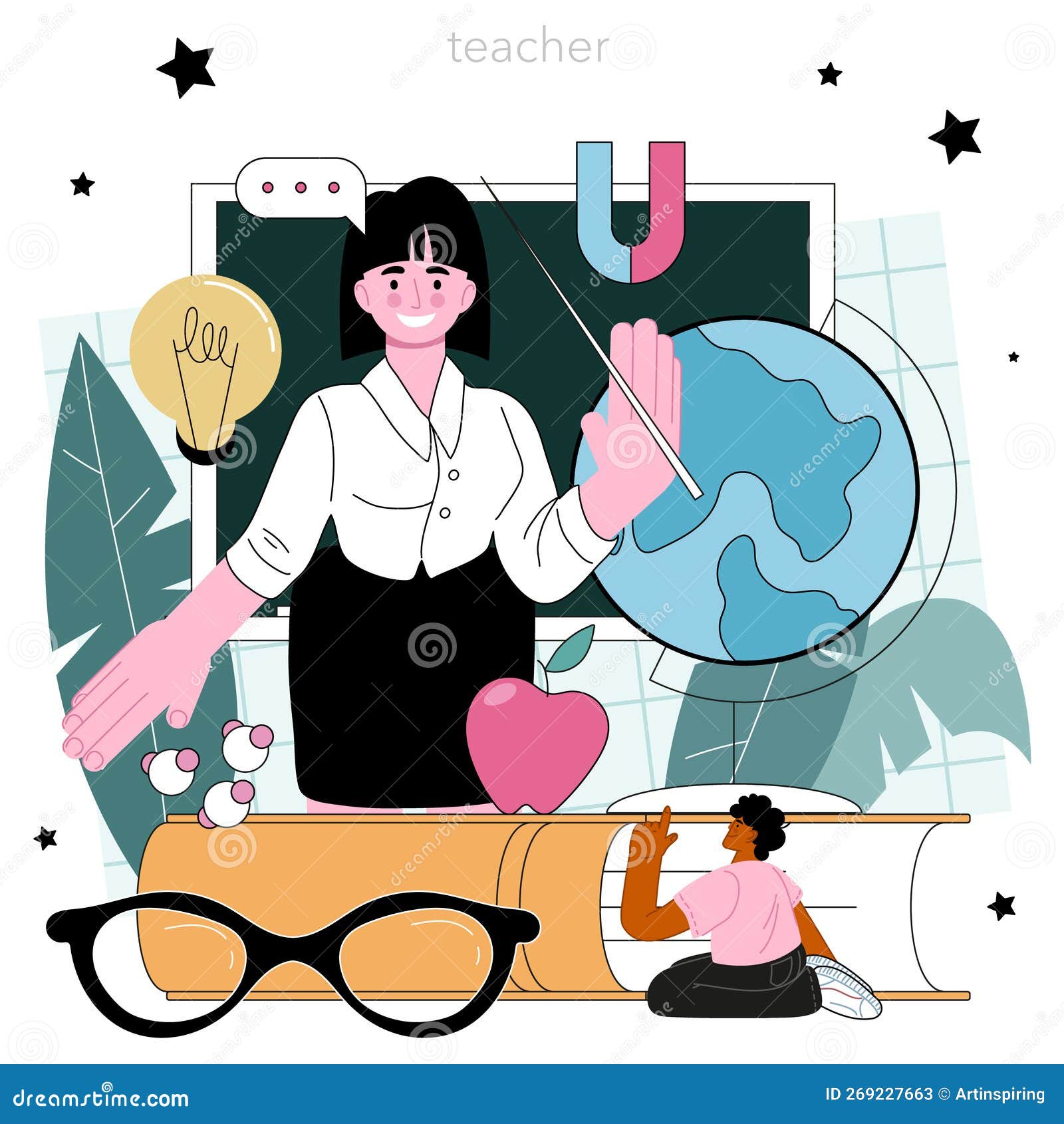 Teacher Concept. Professor Conduct a Lesson in a Classroom Stock Vector ...