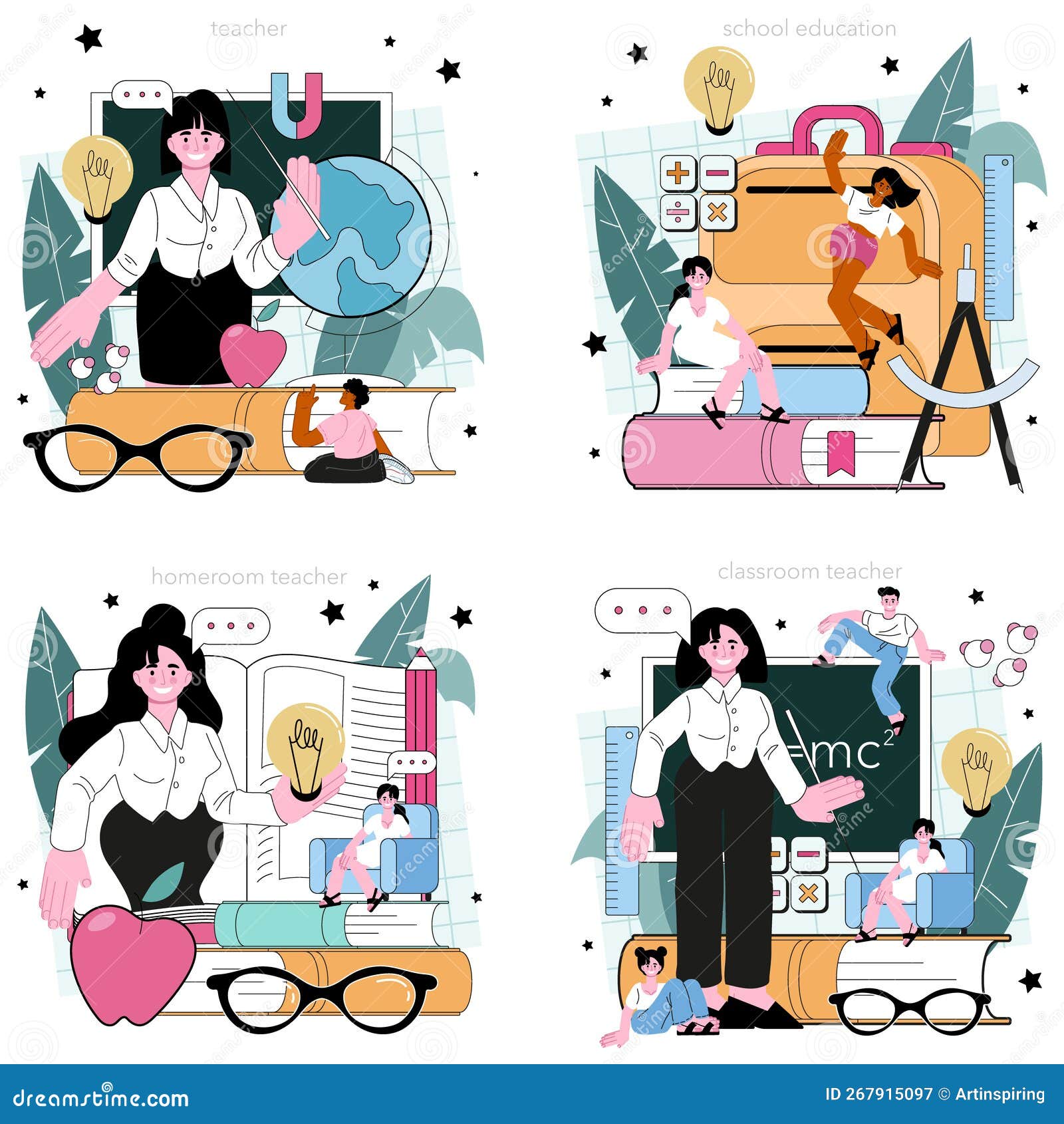 Teacher Concept Set. Professor Conduct a Lesson in a Classroom Stock ...