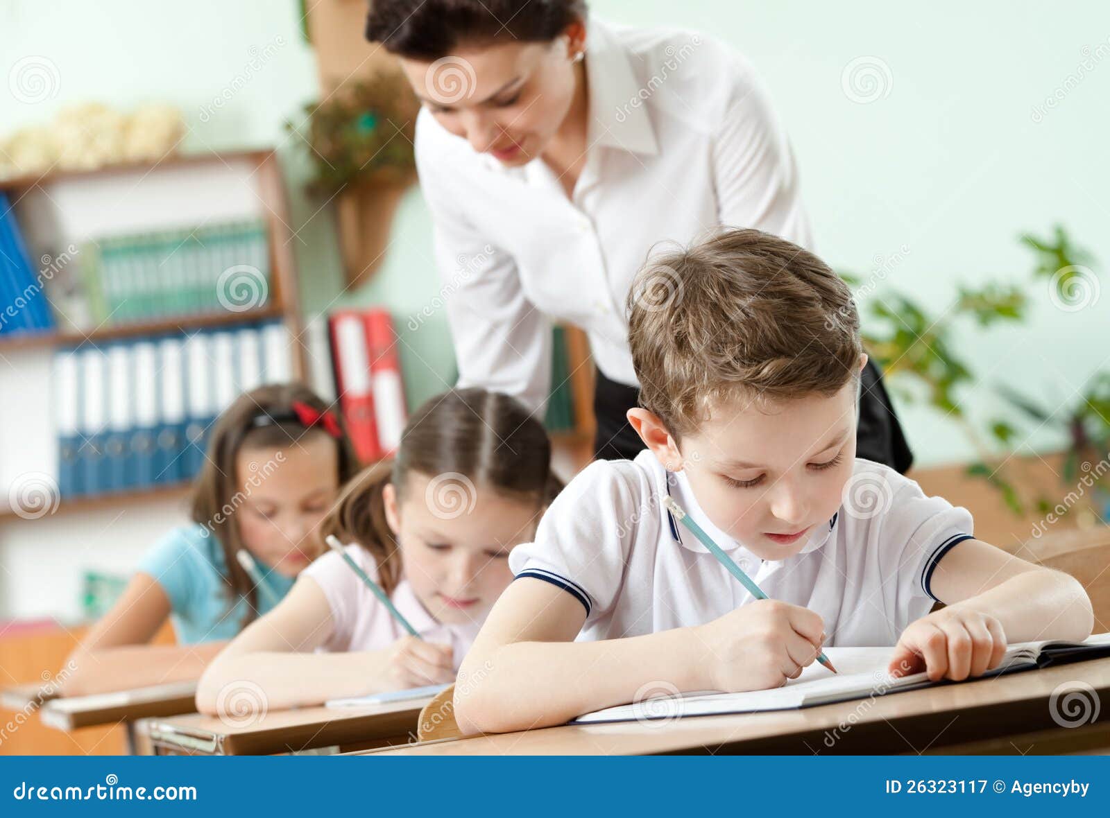 Teacher Conducts the Task Performing Stock Image - Image of education ...