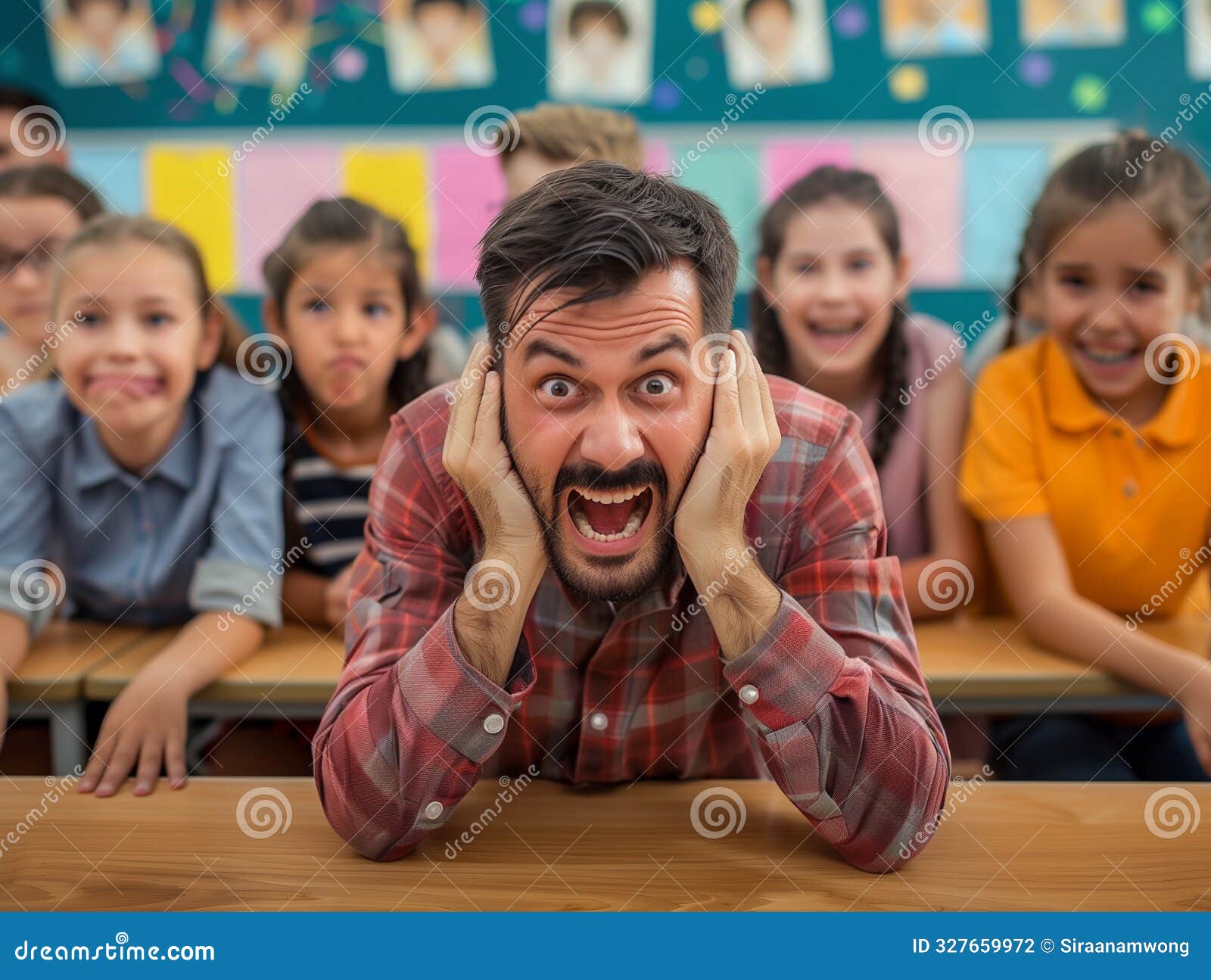 Teacher is Crying in Classroom with Group of Kid Students. by ...