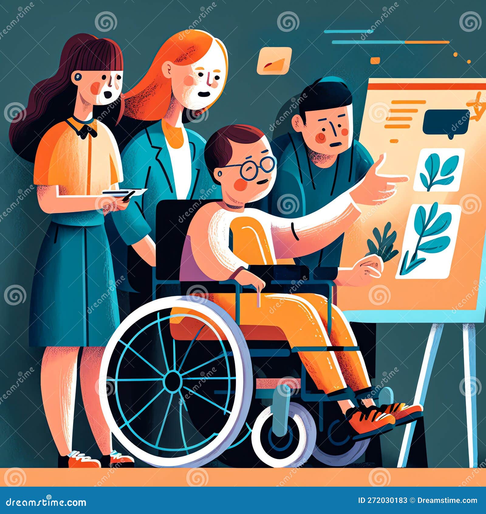 A Teacher with a Disability Working with Students Stock Illustration ...