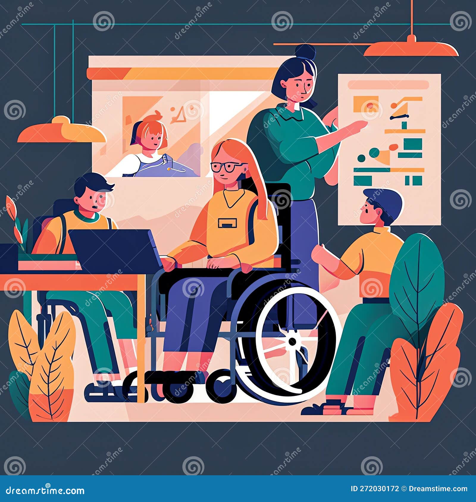 A Teacher with a Disability Working with Students Stock Illustration ...