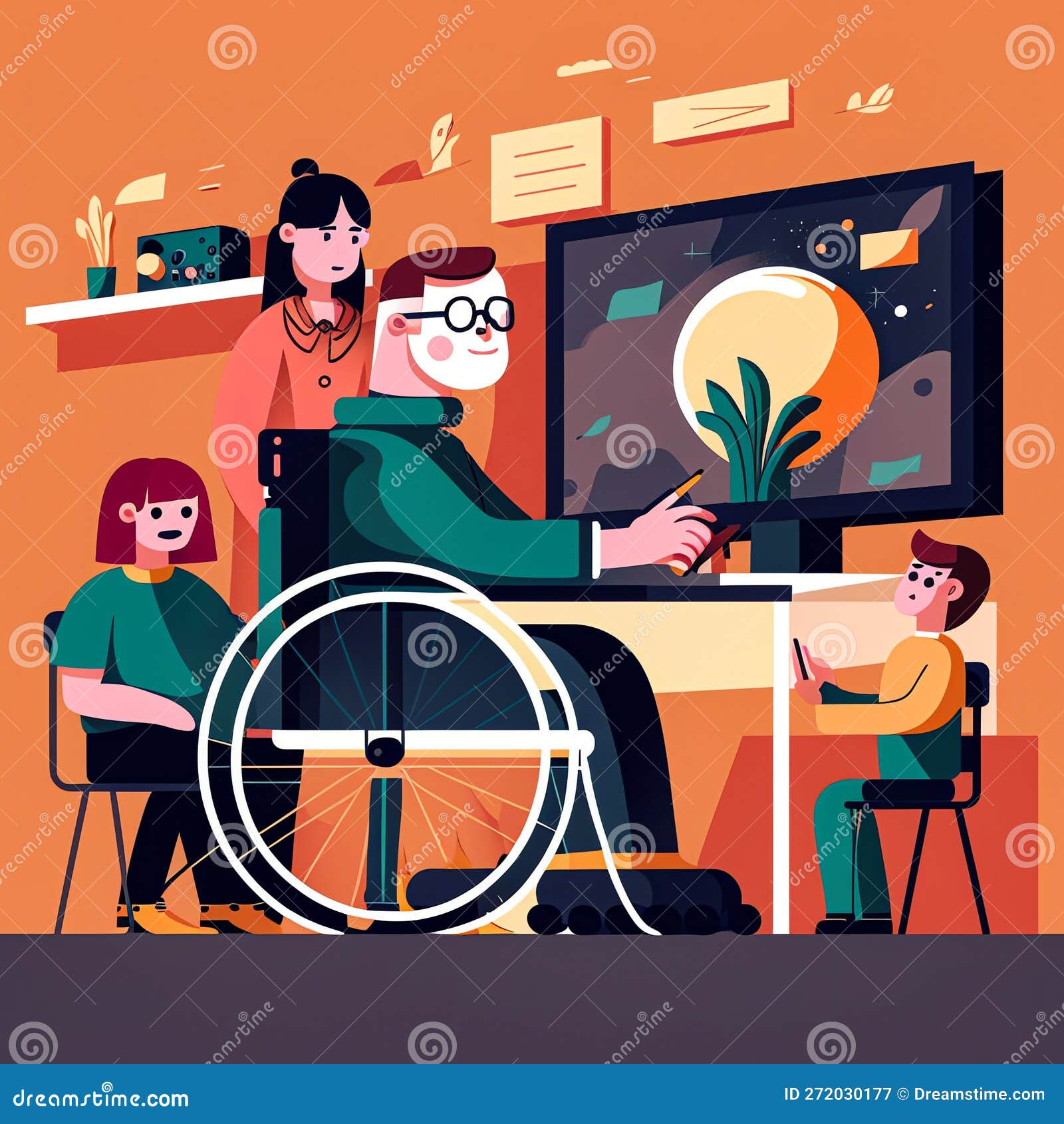 A Teacher with a Disability Working with Students Stock Illustration ...