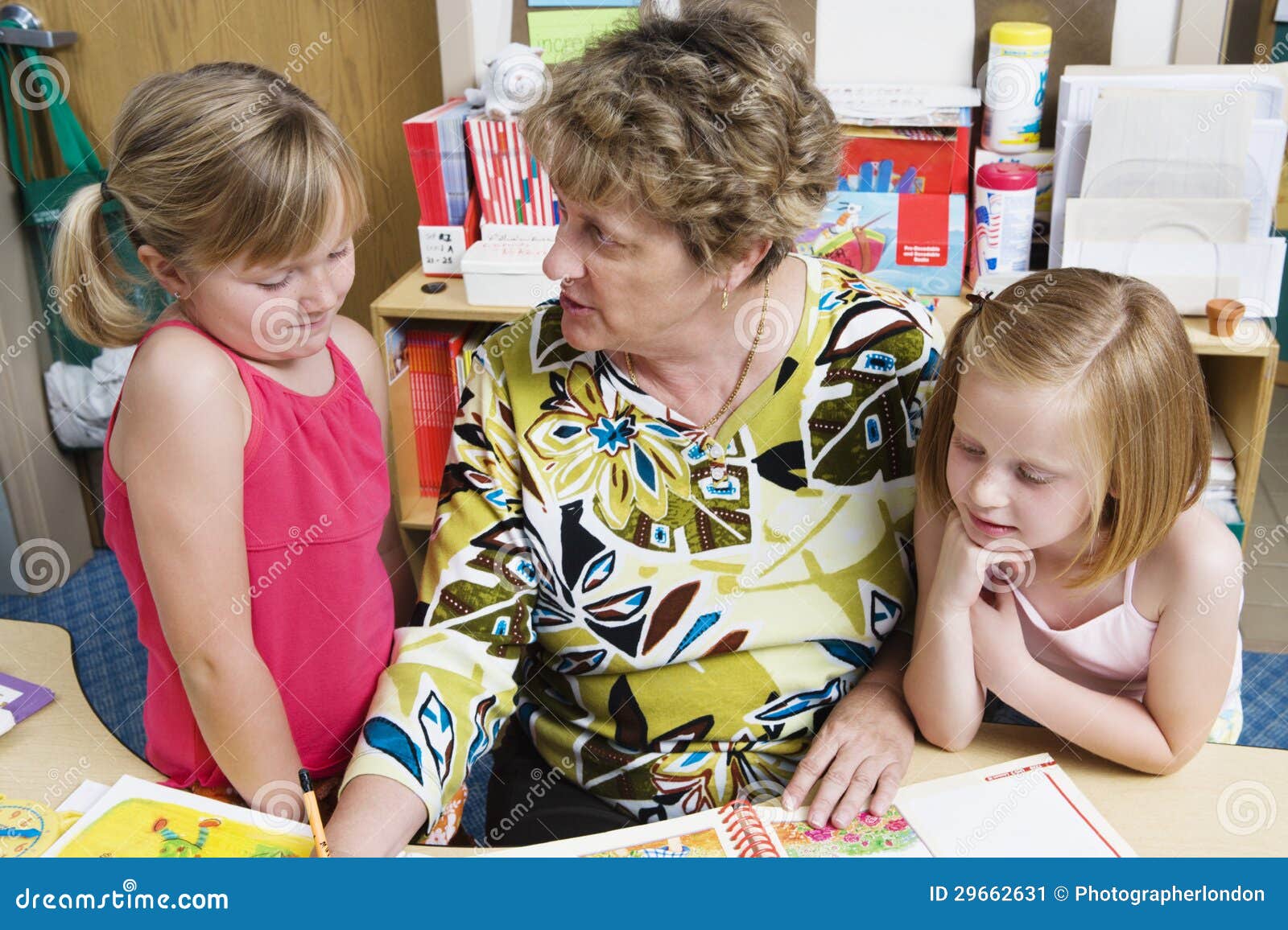 Teacher with Elementary Students Stock Image - Image of horizontal ...