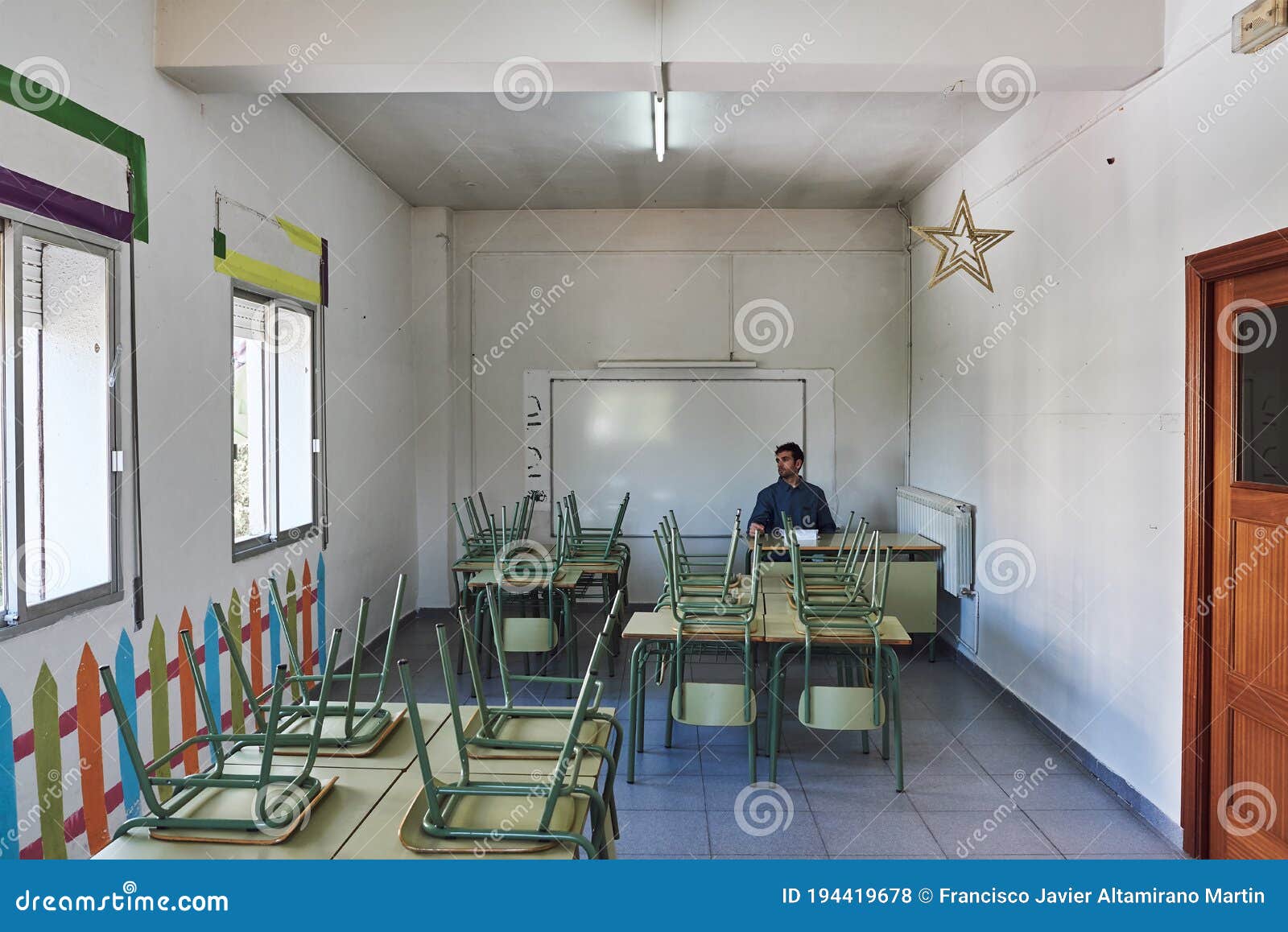 Teacher in an Empty Classroom Stock Photo - Image of nursery, blur ...