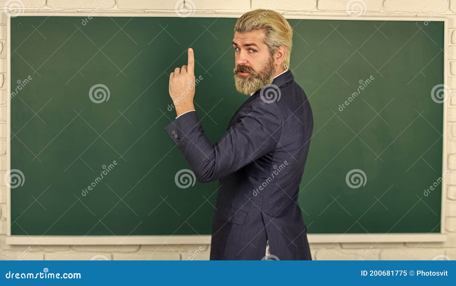Teacher Explain Topic. Man Teacher in Front of Chalkboard Copy Space ...