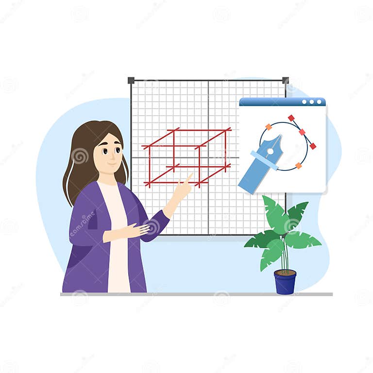 Teacher Explaining Geometry Using Whiteboard and Software Illustration ...