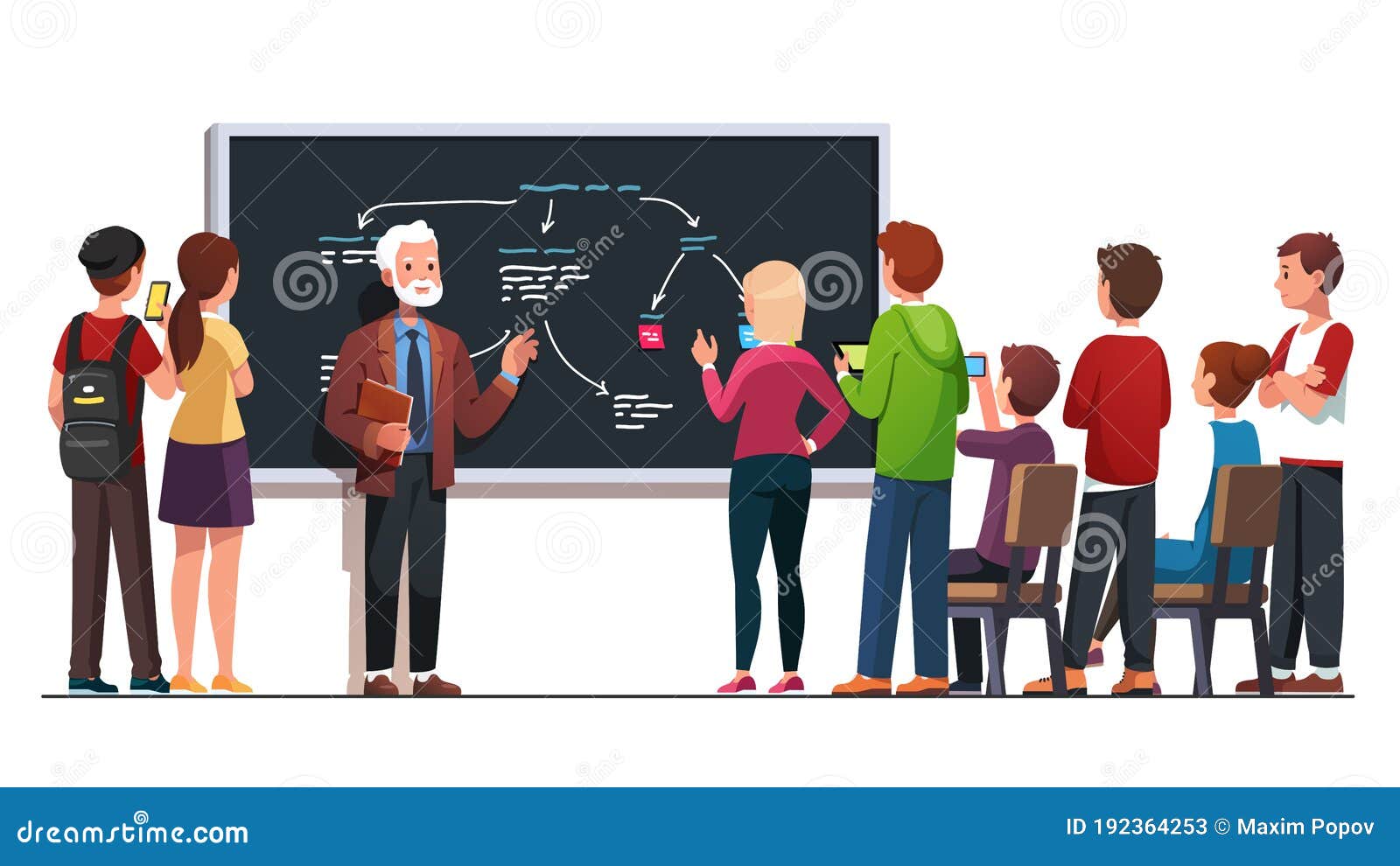 Teacher Explaining Lecture Topic To Students Group Stock Vector ...