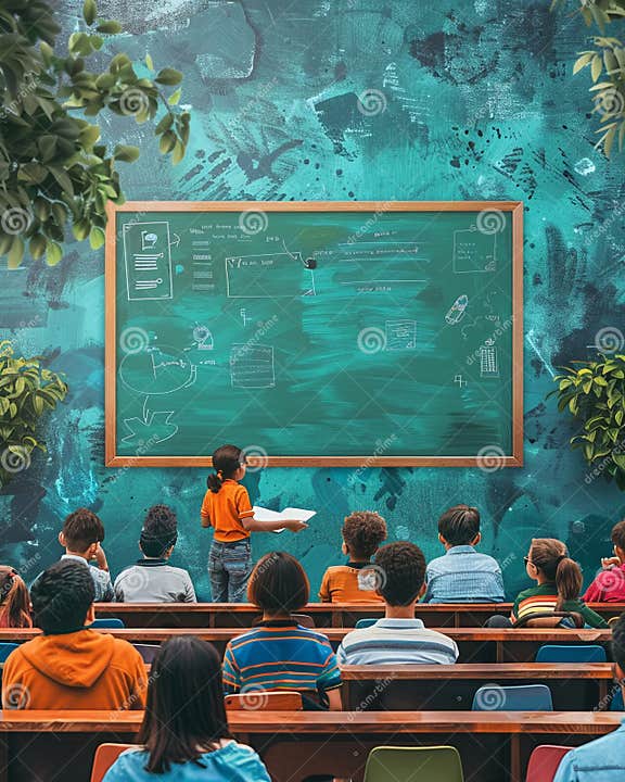 Teacher Explaining a Lesson in a Virtual Classroom, Students from ...
