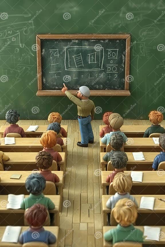 Teacher Explaining Math on Chalkboard To a Classroom of Attentive ...