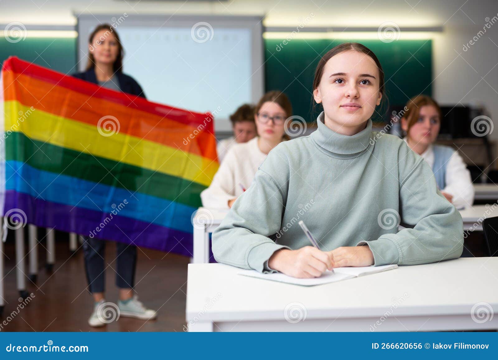 Teacher Explaining Meaning of LGBT Flag To Students Stock Photo - Image ... Teacher Explaining Meaning of LGBT Flag To Students Stock Photo - Image ...
