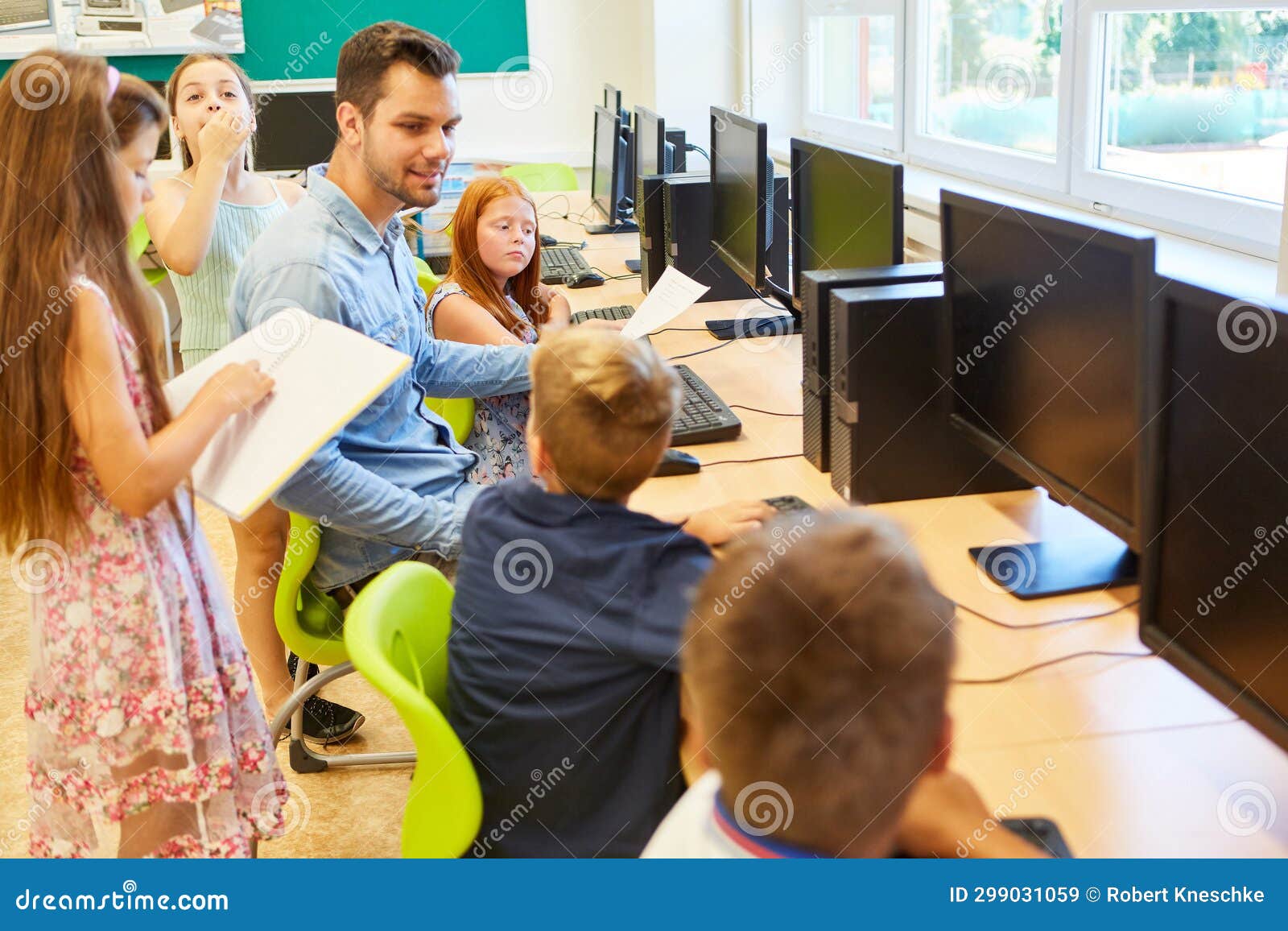 Teacher Explaining Students in Computer Class Stock Image - Image of ...